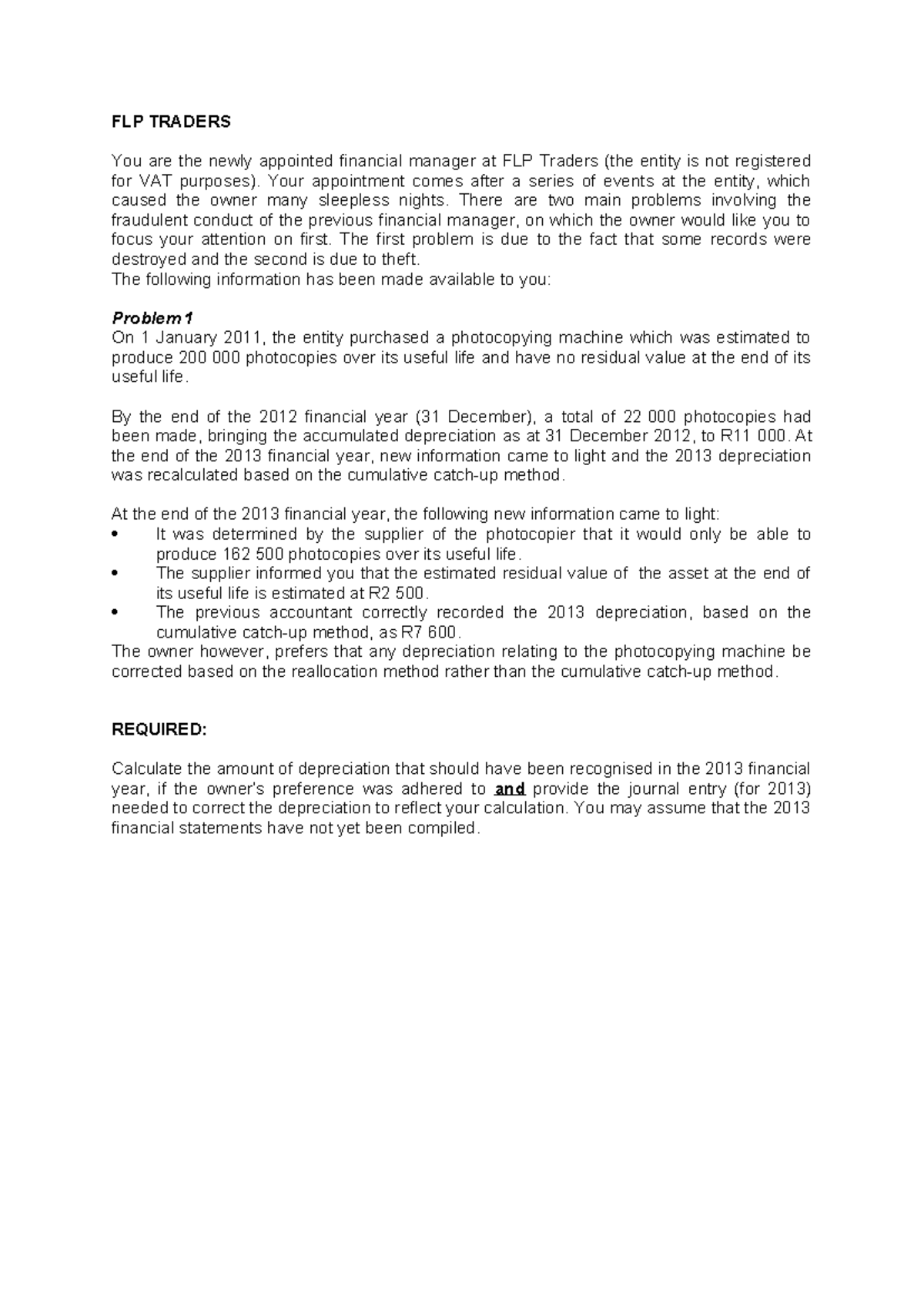 FLP 2013 Financial Management: Depreciation & Journal Entries - Studocu