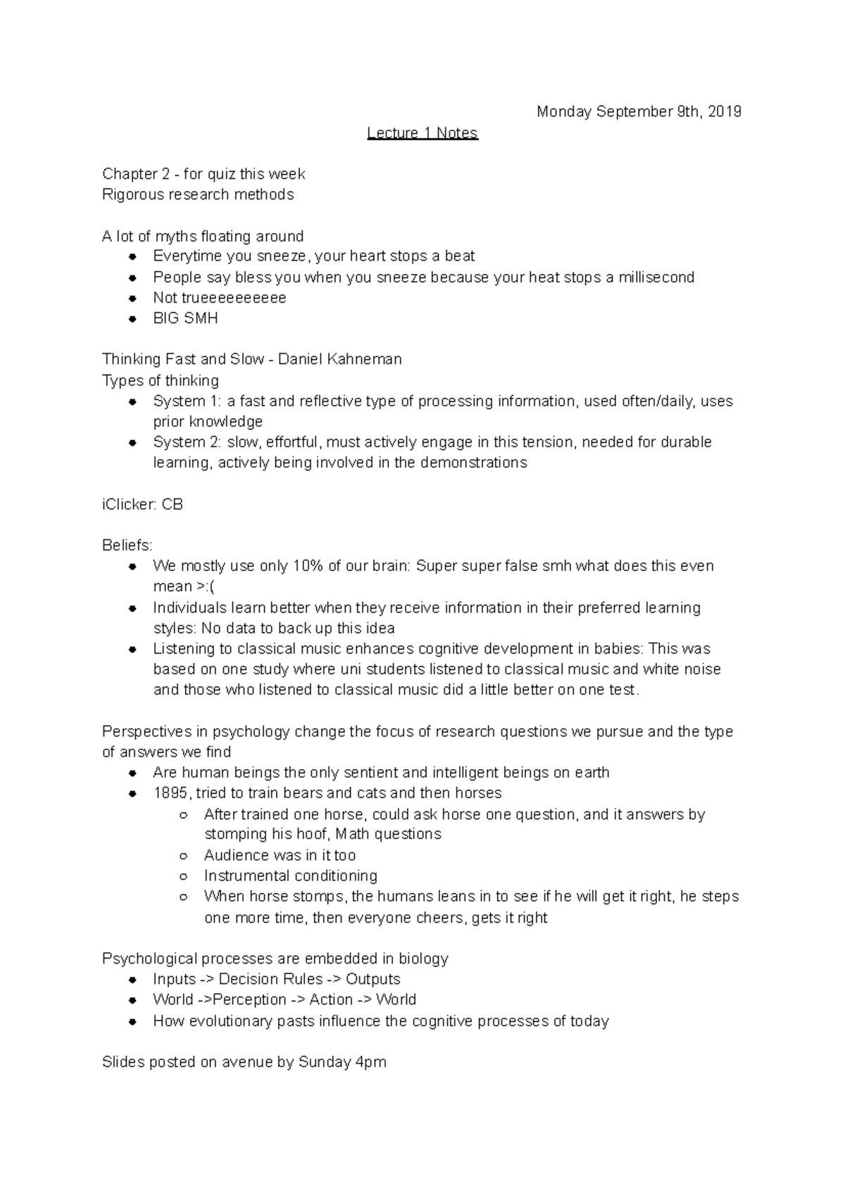 Psych 1x03 Full Course Summary Notes - Monday September 9th, 2019 ...