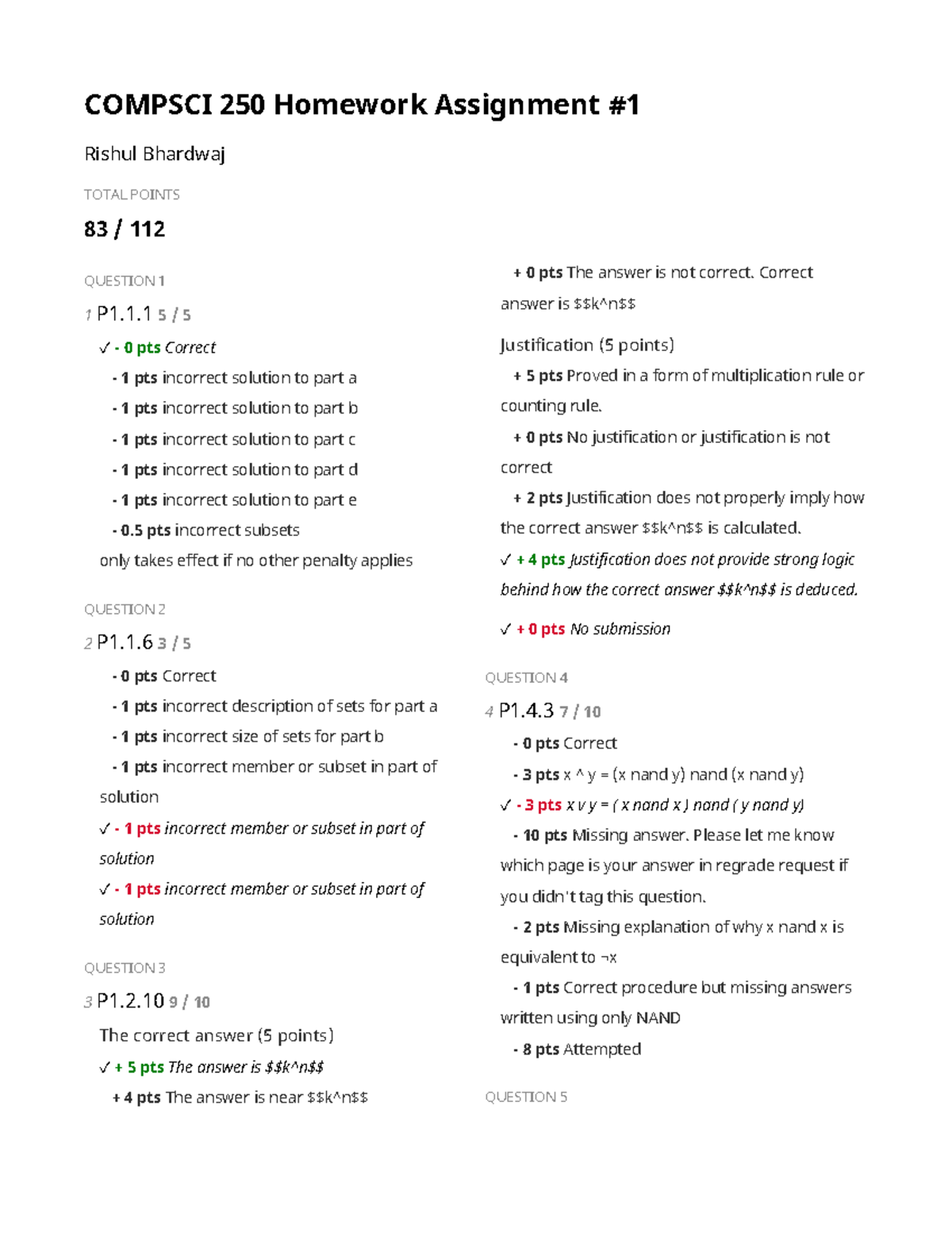 CS250 - Homework Assignment 1 Review - Rishul Bhardwaj - Studocu