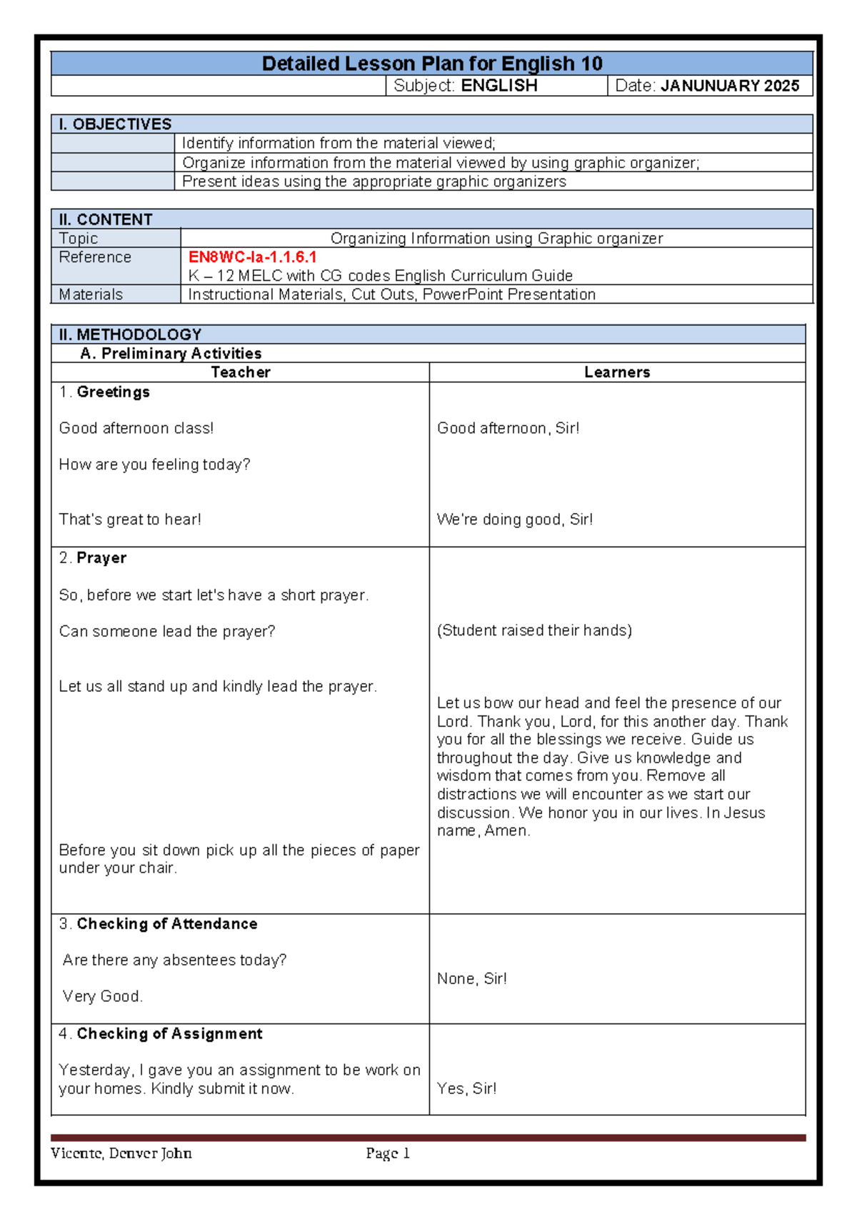 Organizing Information: Graphic Organizer Lesson Plan for English 10 ...