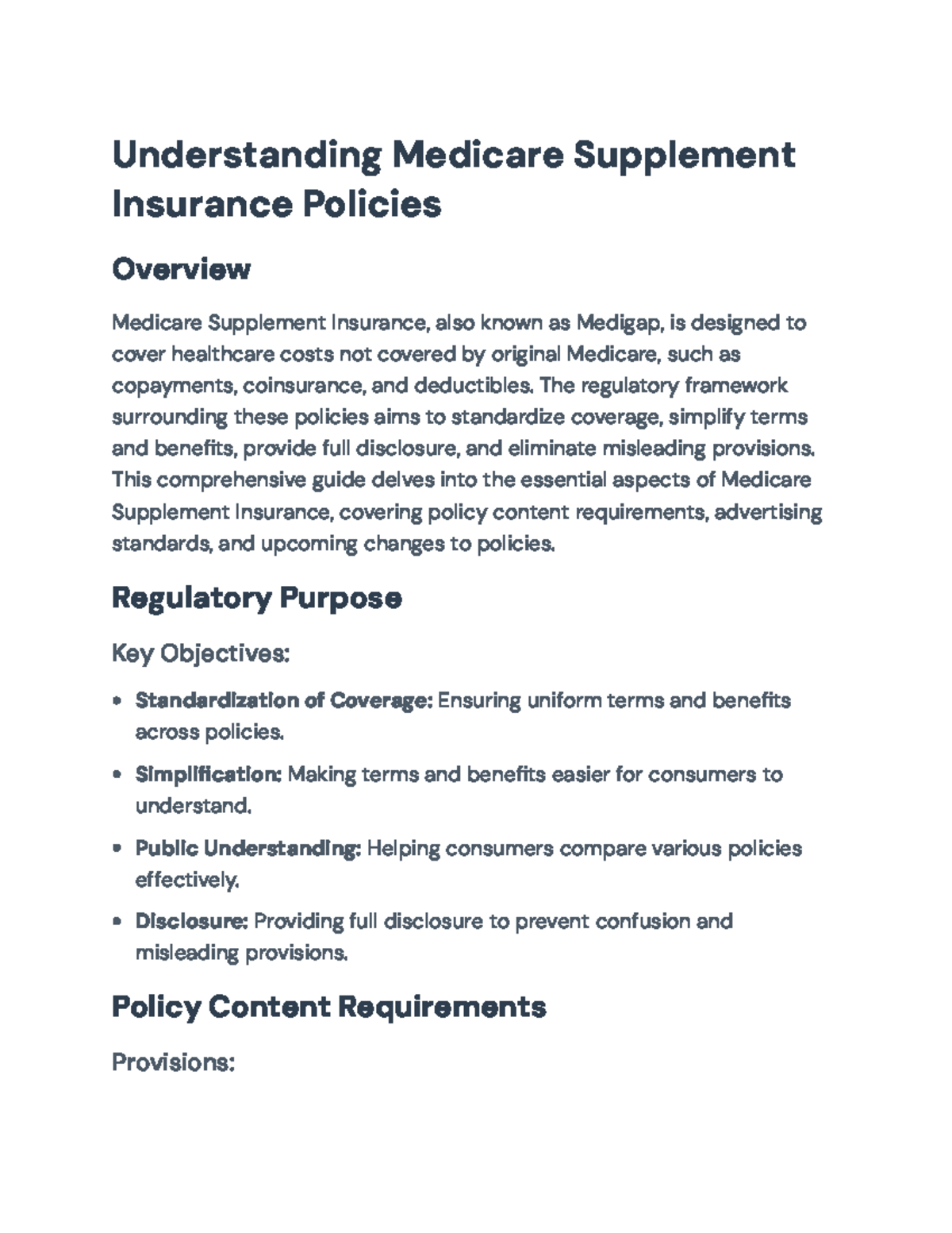 Medicare Supplement Insurance Overview and Regulatory Guidelines ...