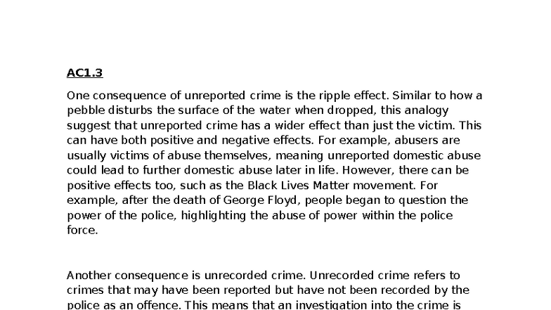 AC1.3 Examining the Ripple Effects of Unreported Crime - Studocu