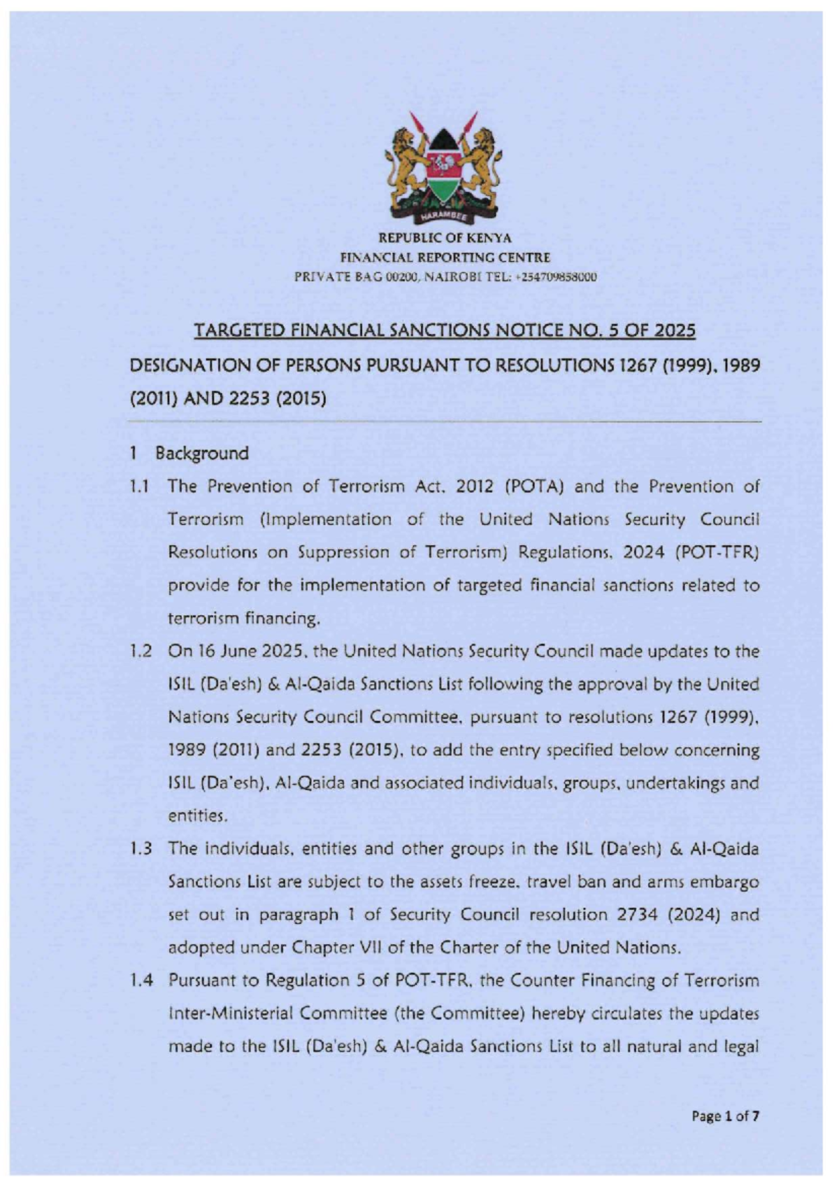 TFS Notice No. 5 of 2025: Updates on ISIL Sanctions List - Studocu