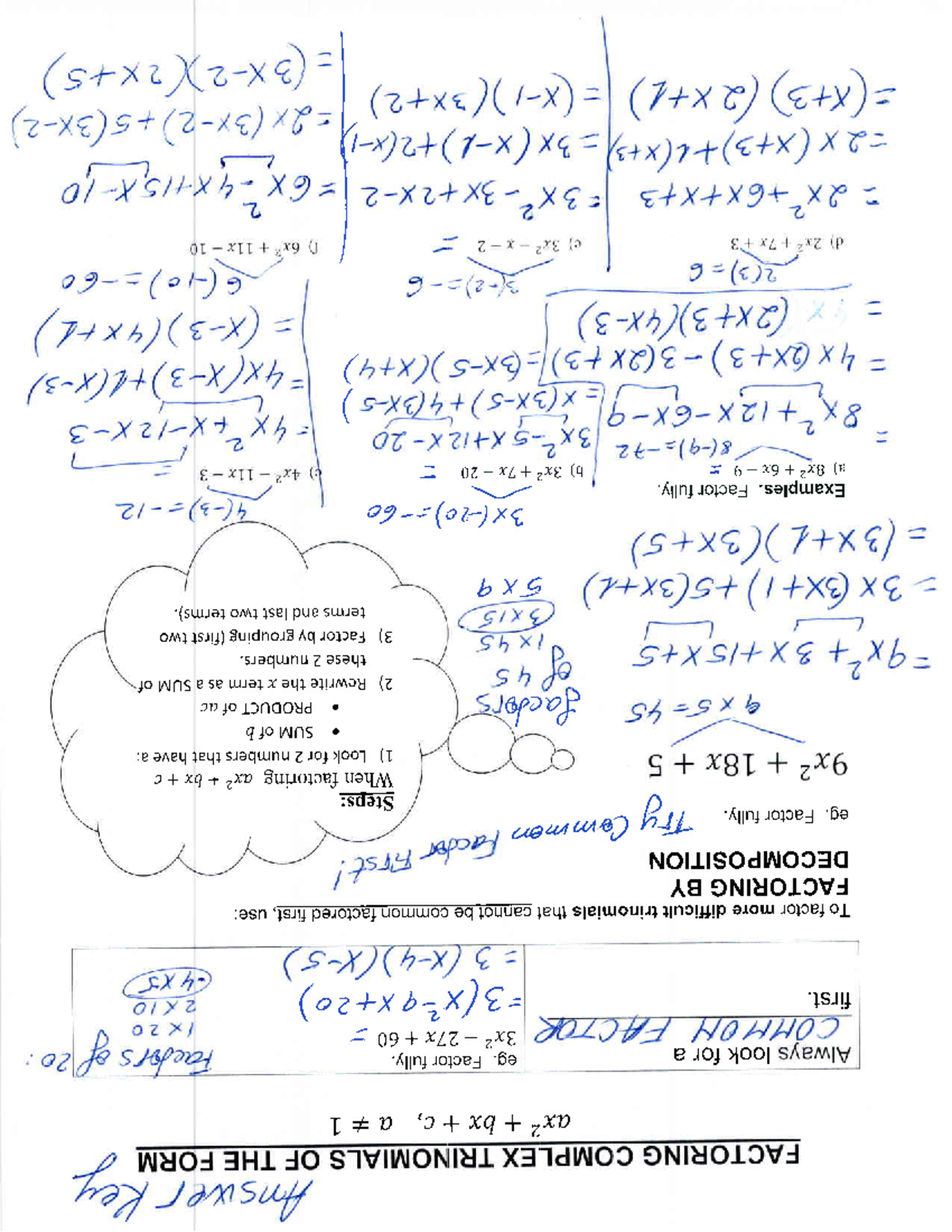 Factoring Complex Trinomials Answer Key - ( ( : 0z-xLtzxt(Q :-tl .1ar ...