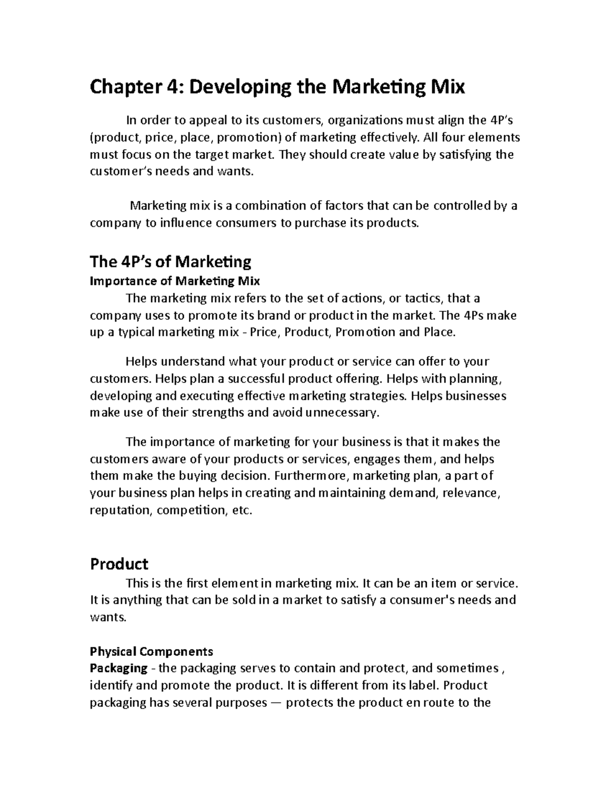 Marketing Mix Strategies: A Comprehensive Overview of the 4Ps - Studocu