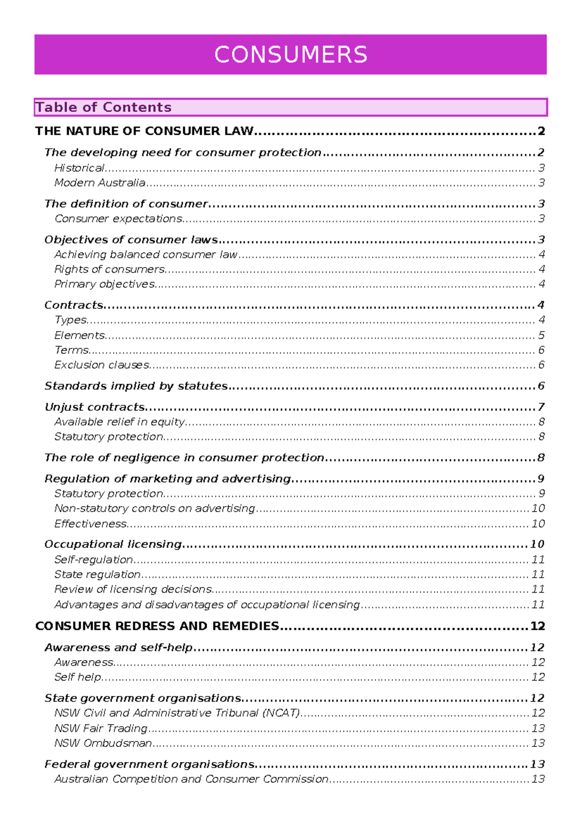 Consumer Law Overview: Key Concepts and Protections (LAW101) - Studocu