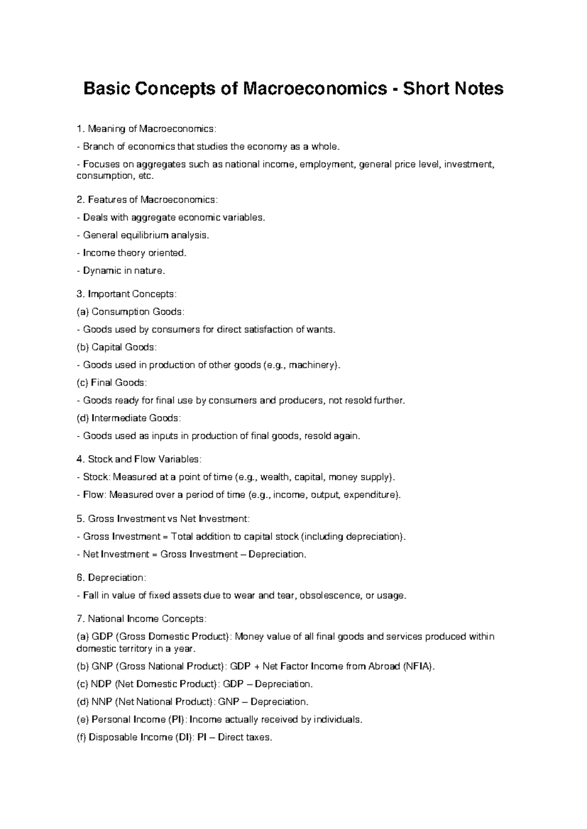 Macroeconomics Concepts Overview: Key Notes and Definitions - Studocu