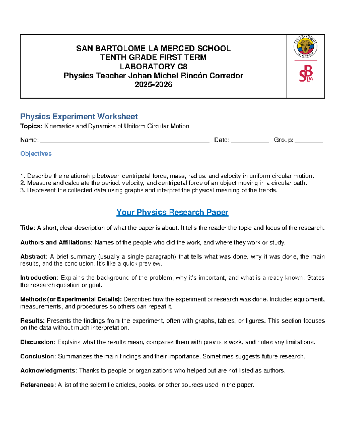 C8 Physics 10th Grade First Term Lab Report: Circular Motion Analysis ...