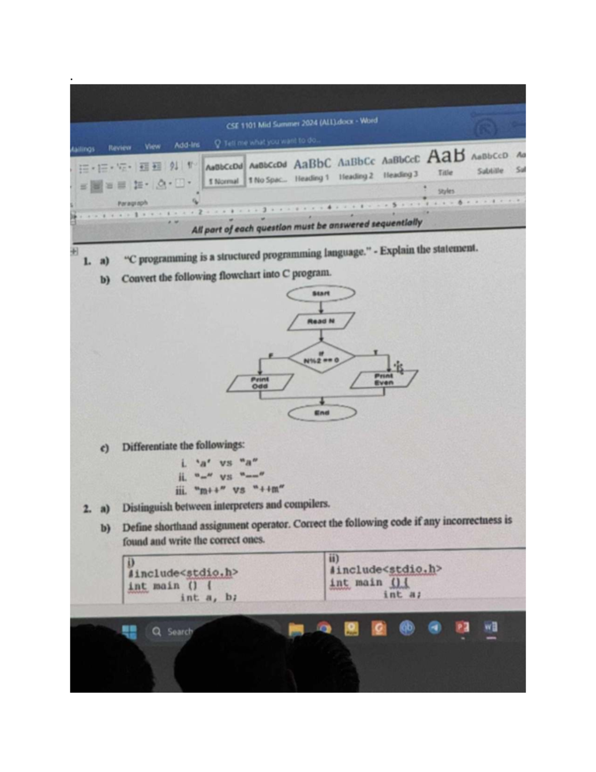 CSE 1101 Mid Summer 2024 Programming Concepts & Code Review - Studocu