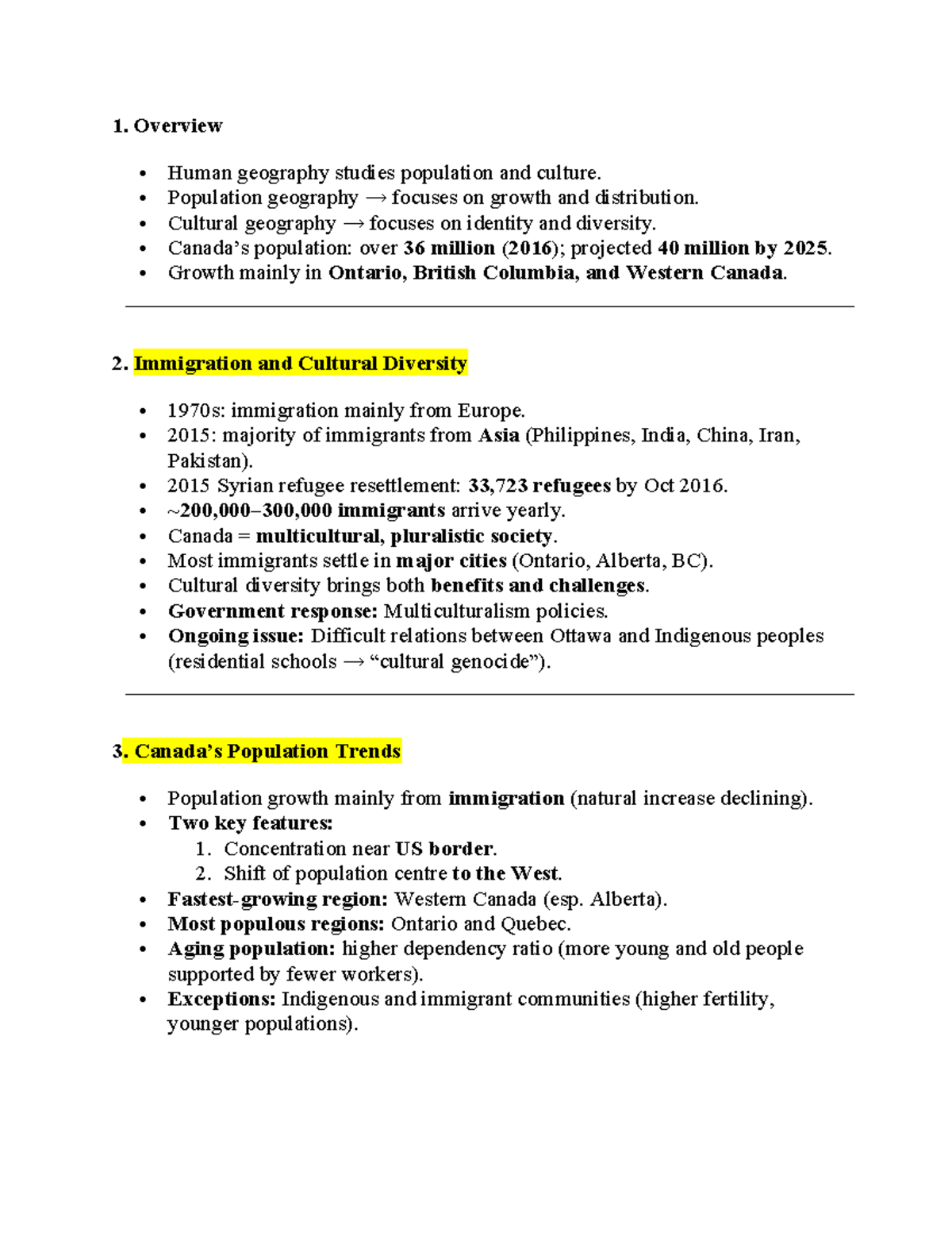 Chapter 4: People - Lecture Notes (GEOG 101) on Population & Culture ...