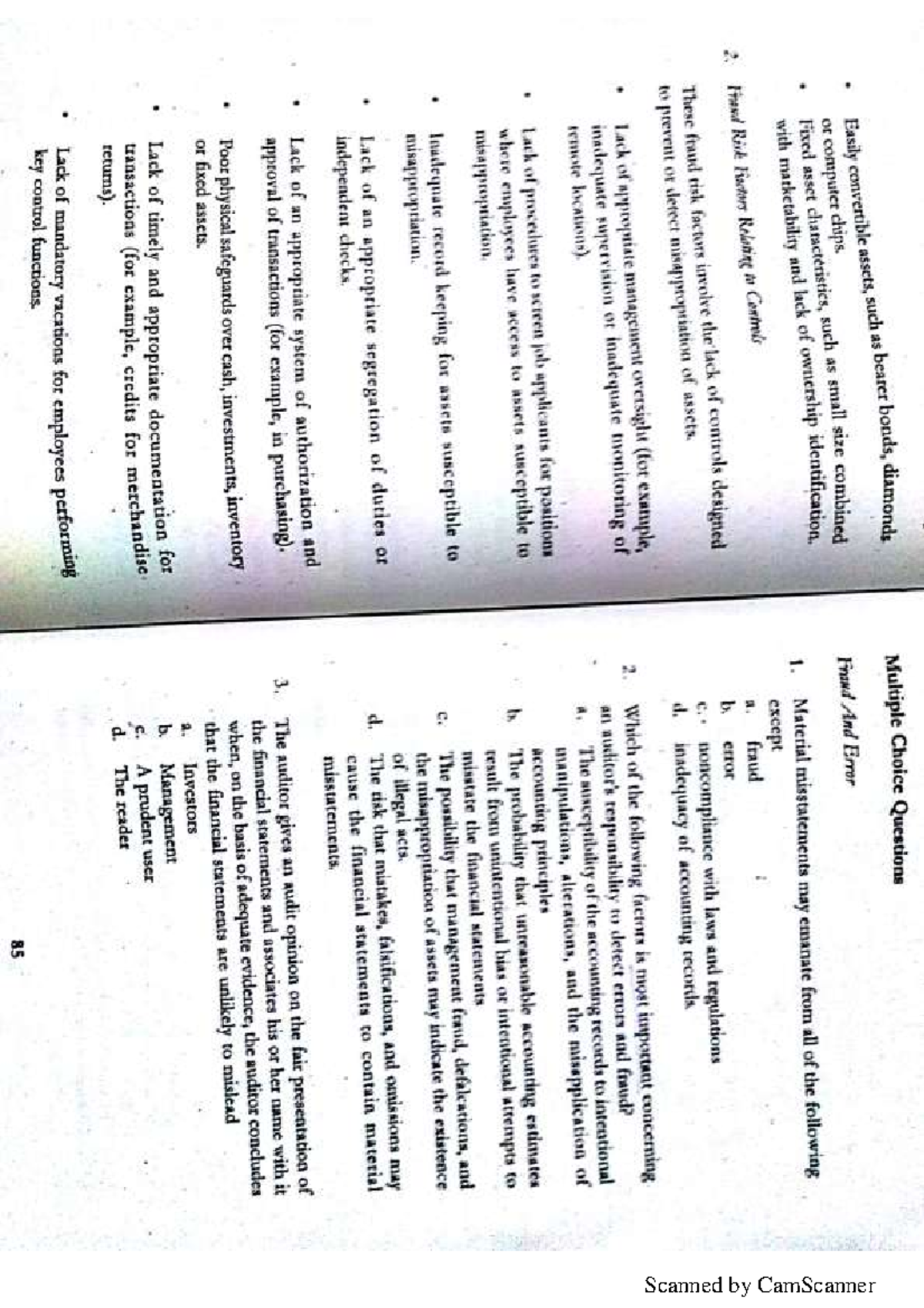 C03 Auditor's Responsibility: Fraud Detection and Risk Factors MCQs ...