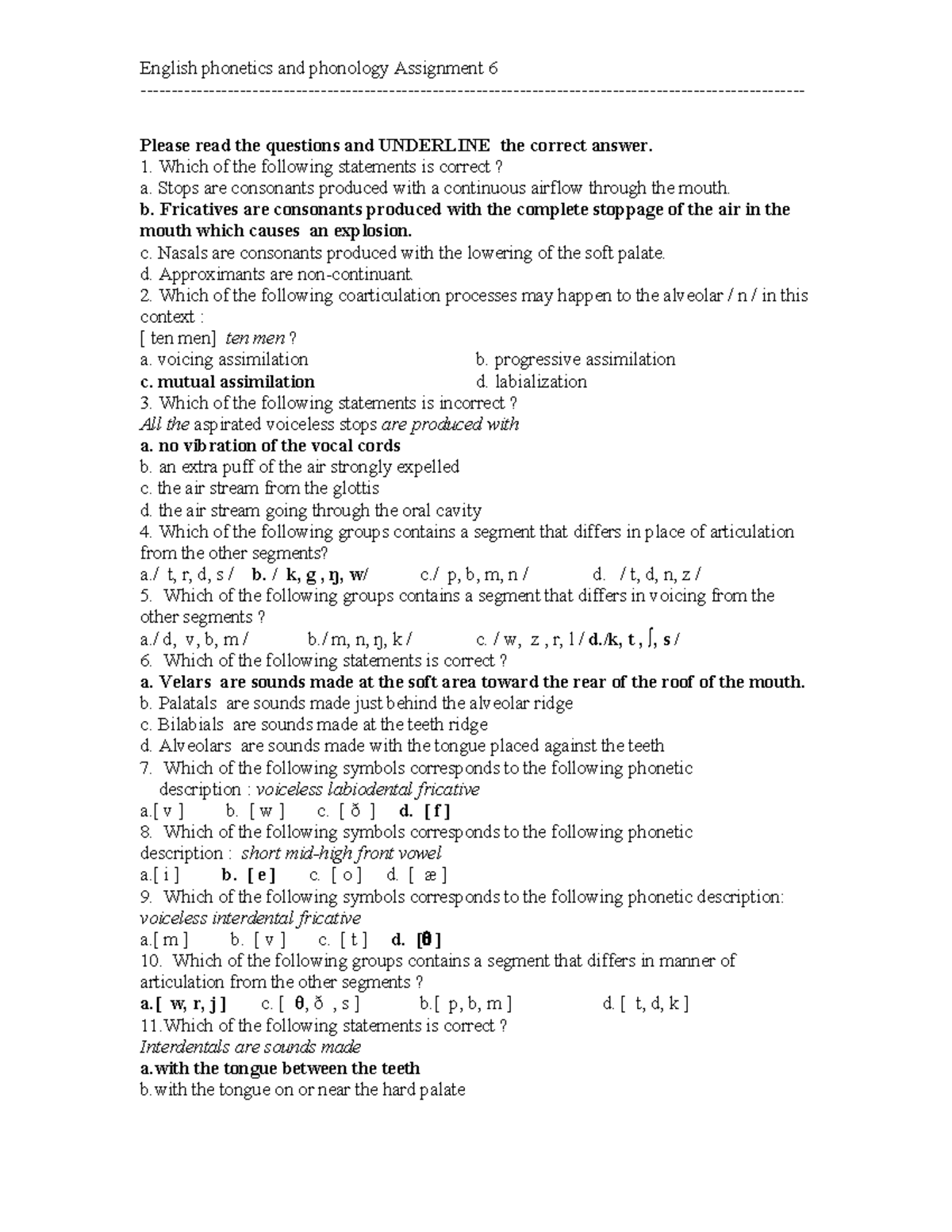 English Phonetics & Phonology Assignment 6: Answer Key & Analysis - Studocu