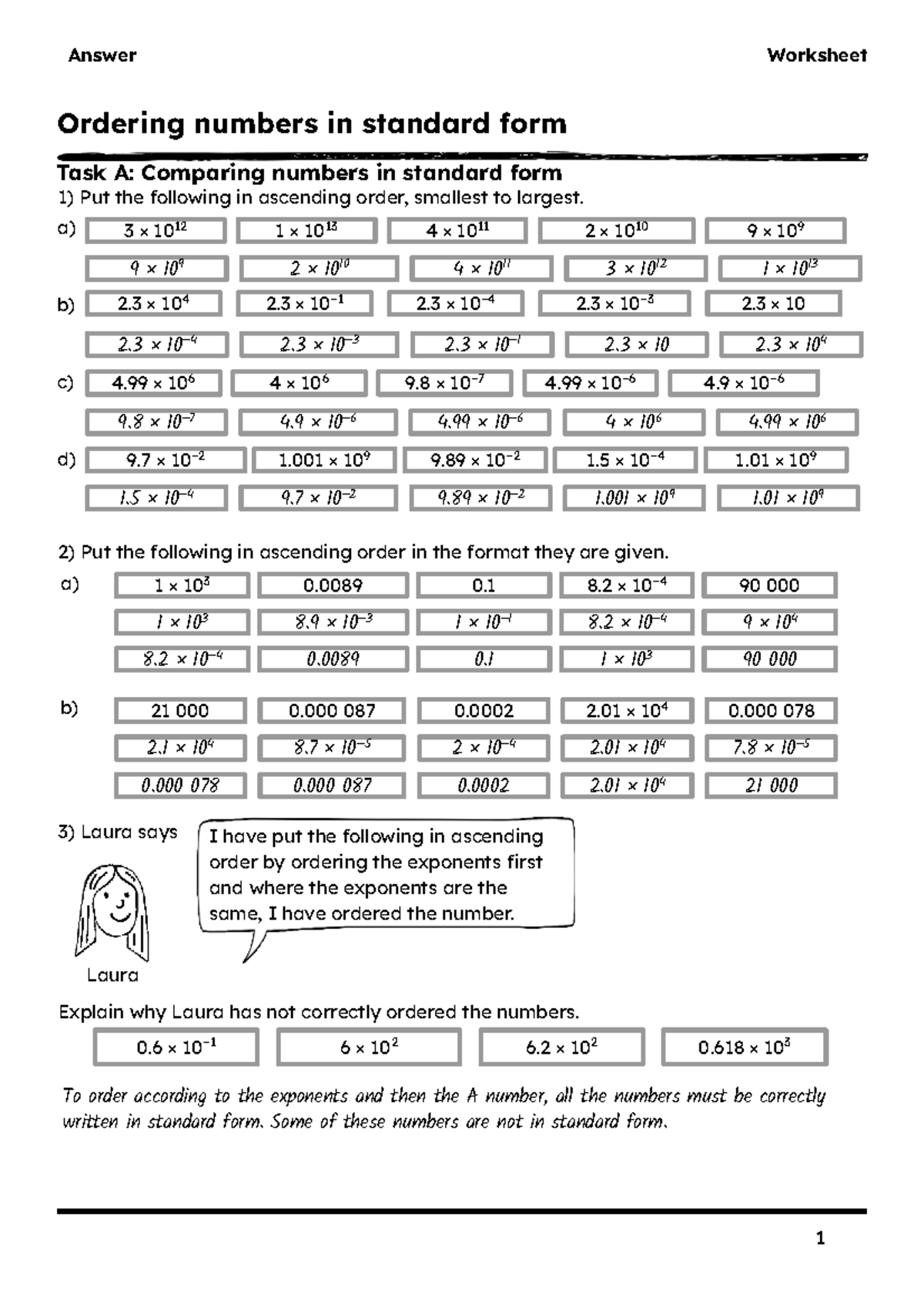 Worksheet Answers: Ordering Numbers in Standard Form - Task A - Studocu