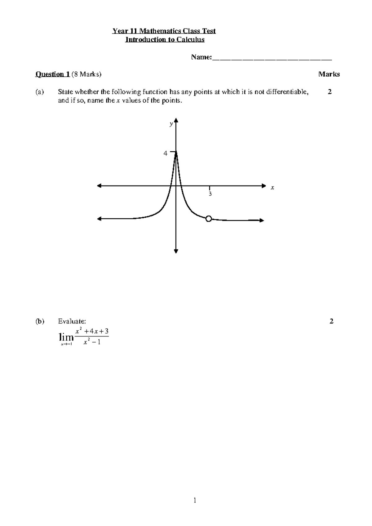 Yr 11 Math Class Test: Intro to Calculus Questions & Solutions - Studocu