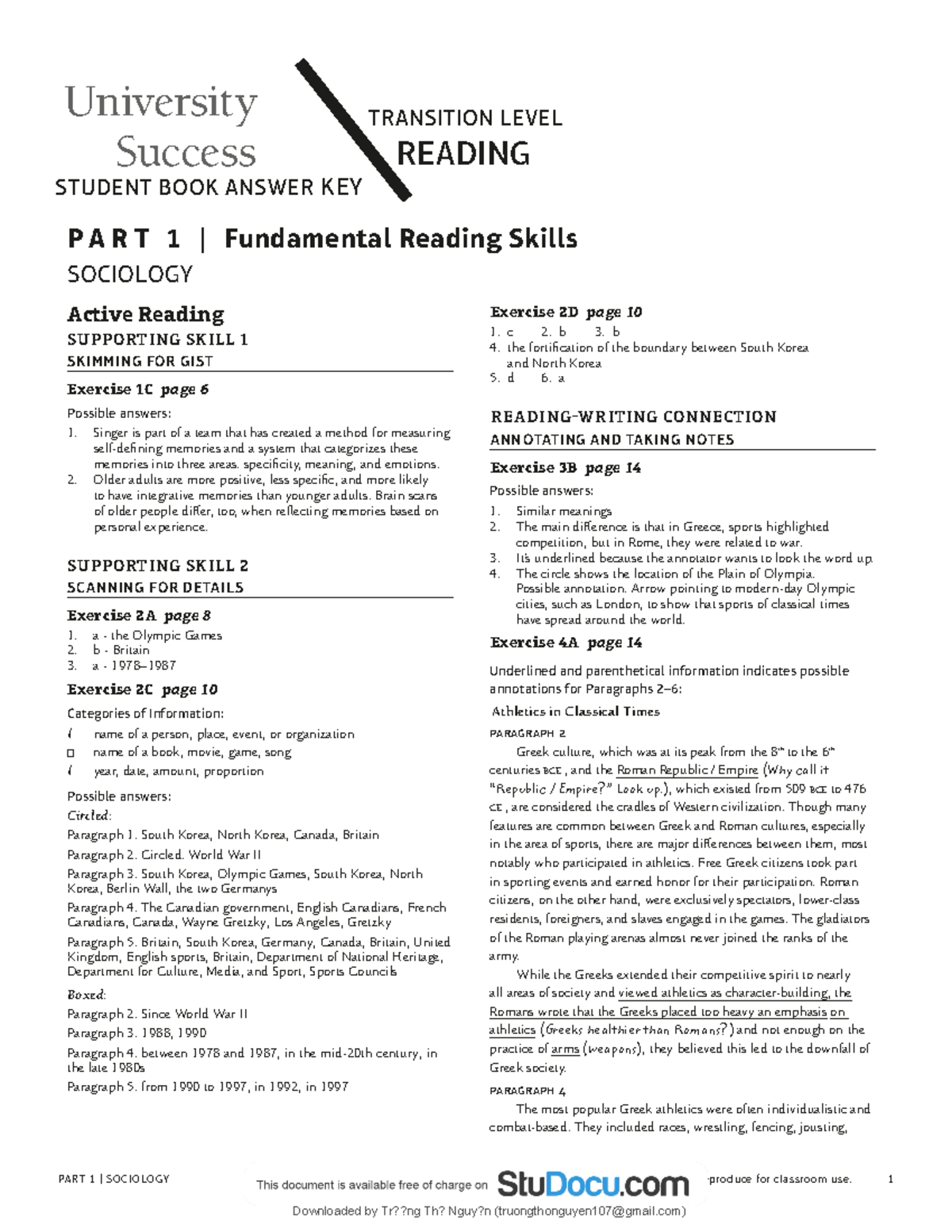 Us tl reading sb answer key - PART 1 | SOCIOLOGY © 2017 by Pearson ...