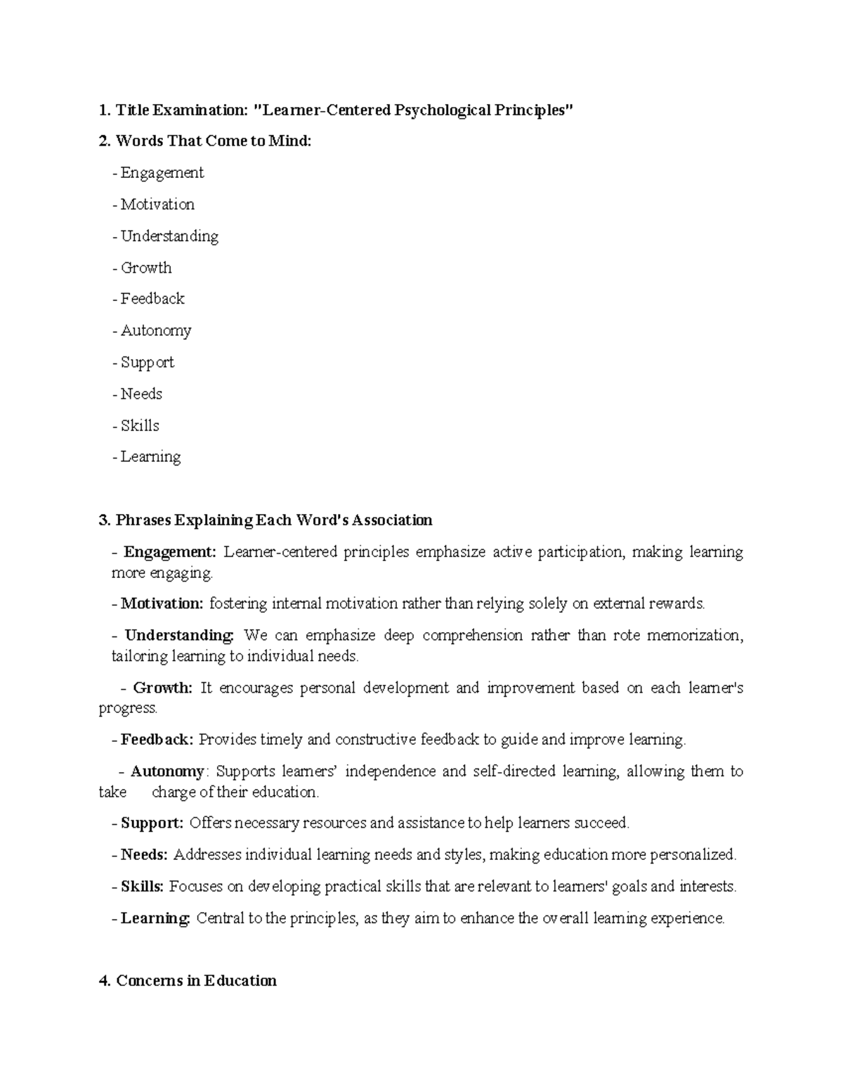 Psycho principles - Title Examination: "Learner-Centered Psychological ...