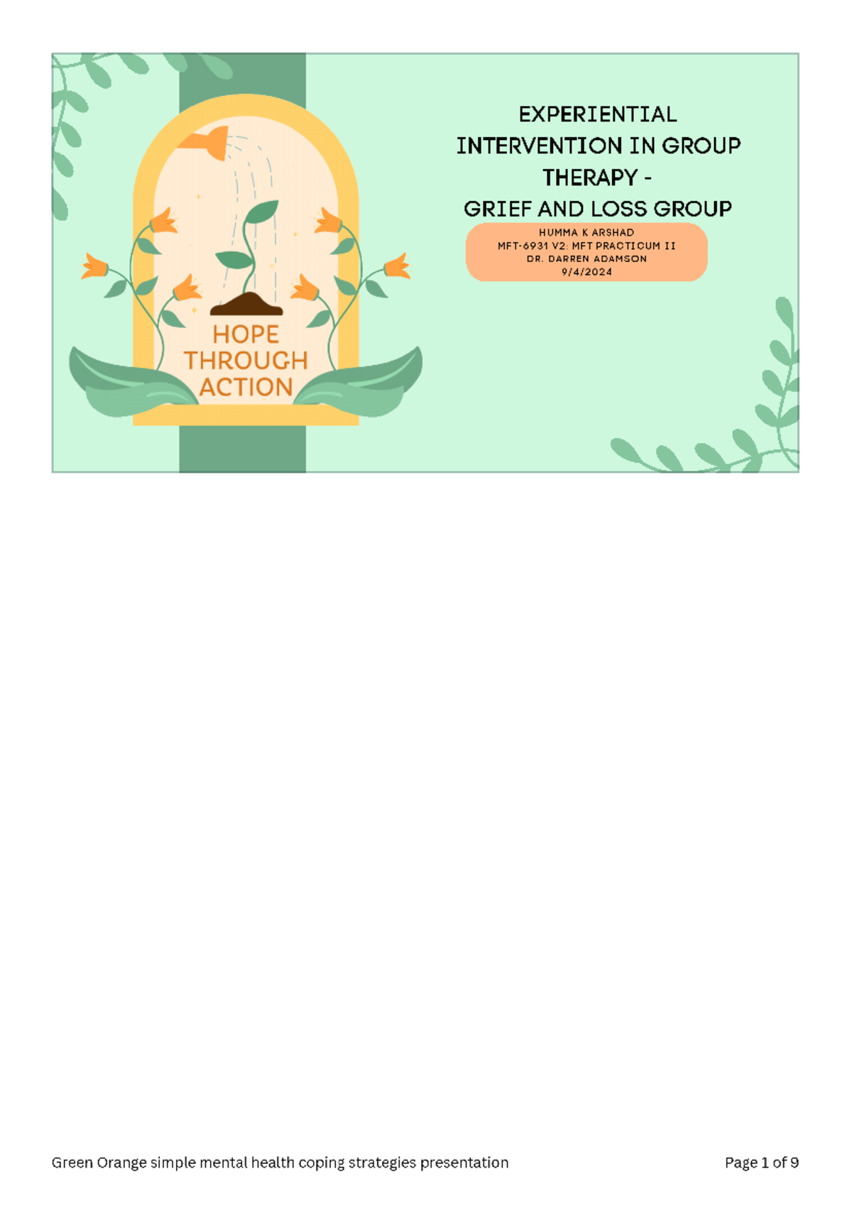 Group EFT presentation - EXPERIENTIAL INTERVENTION IN GROUP THERAPY GRIEF AND LOSS GROUP HUMMA K ...