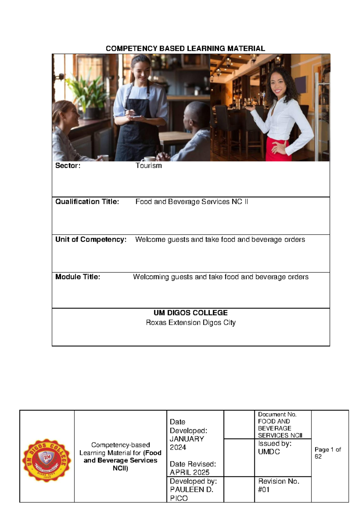 Food and Beverage Services NC II: Welcoming Guests & Order Taking ...