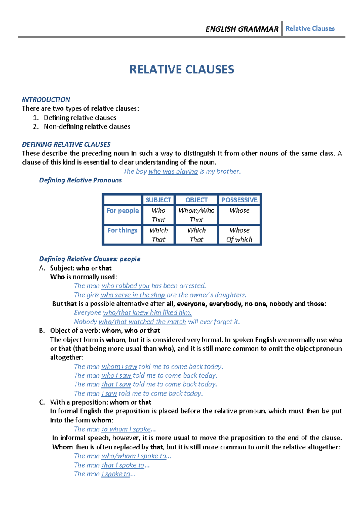 ENGLISH GRAMMAR: Relative Clauses for Primary Kids - Studocu
