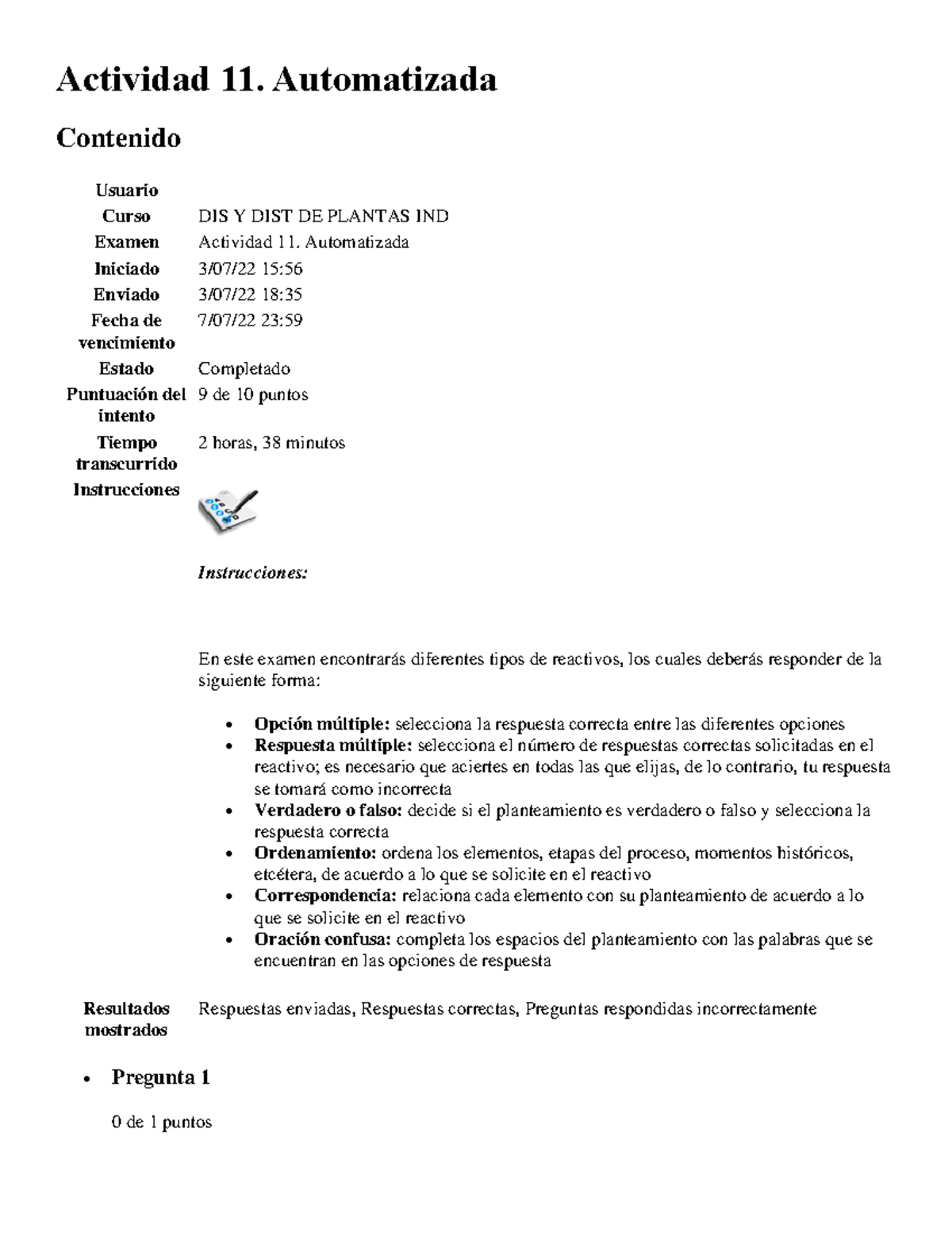 Actividad 11. Automatizada - Actividad 11. Automatizada Contenido Usuario Curso DIS Y DIST DE ...