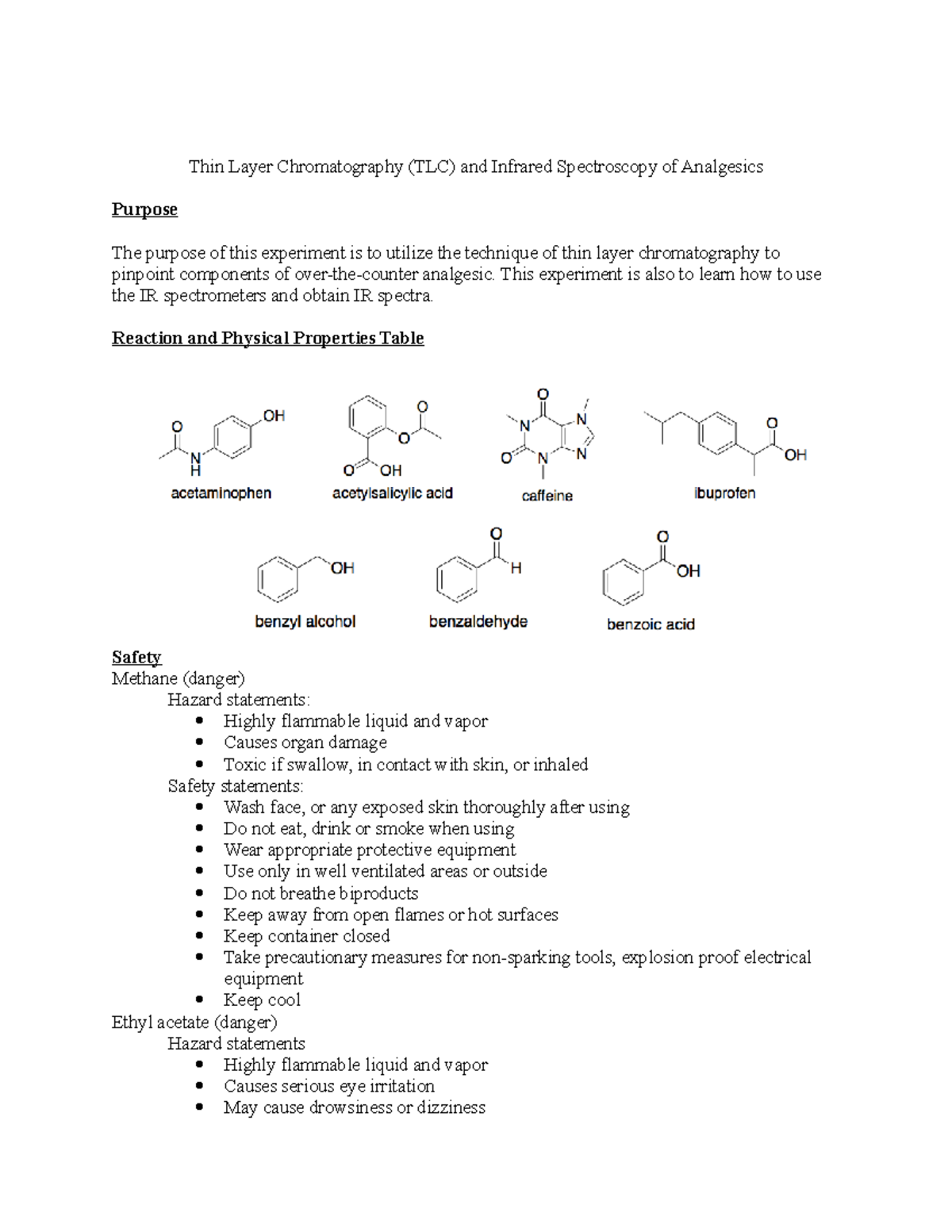 Lab report 5 - Thin Layer Chromatography (TLC) and Infrared ...