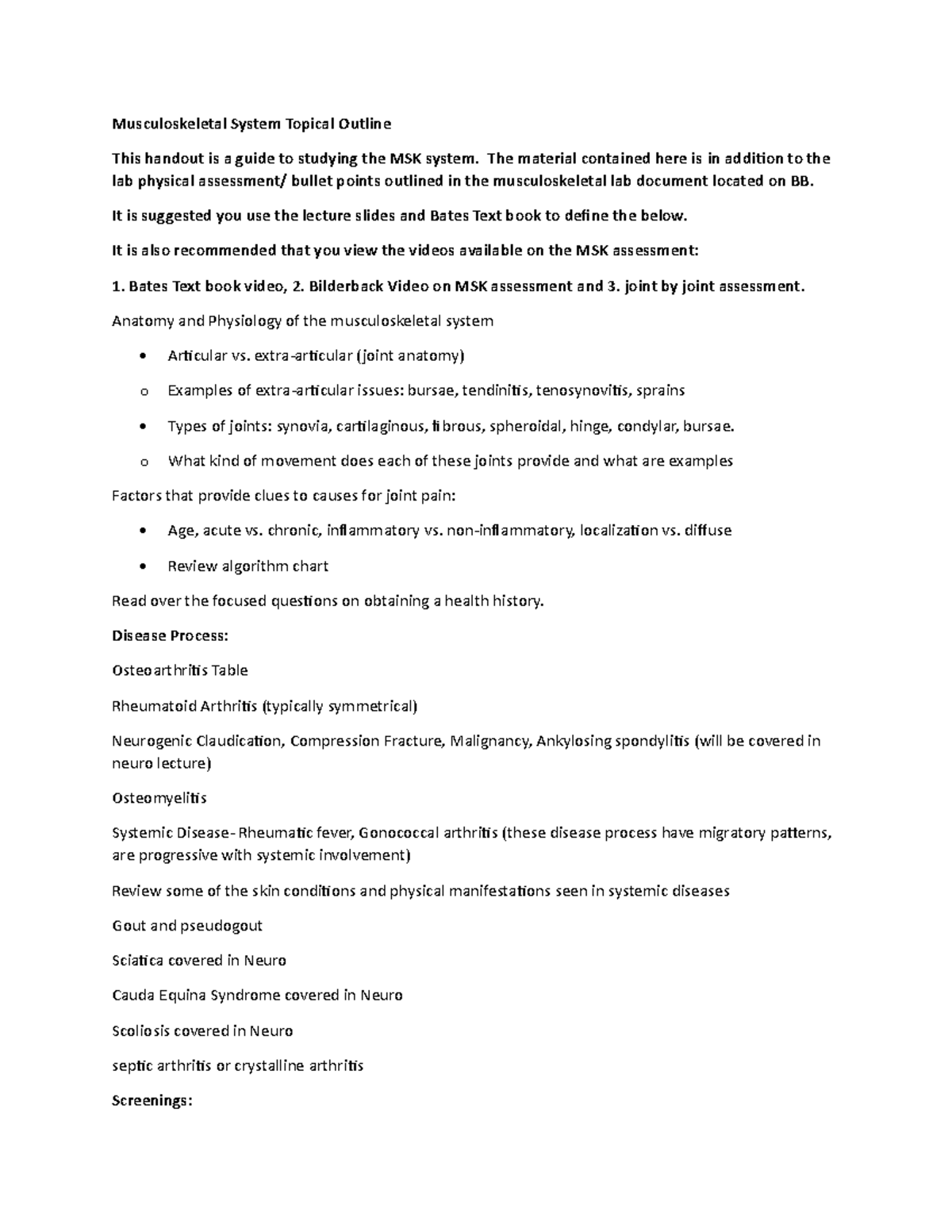 MSK System Study Guide - Essential Concepts & Assessments - Studocu