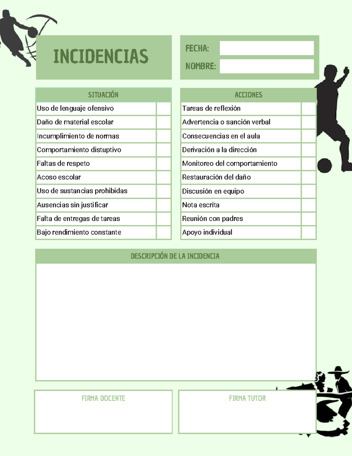 Formato de Incidencias Escolares para Docentes - Uso de Lenguaje ...