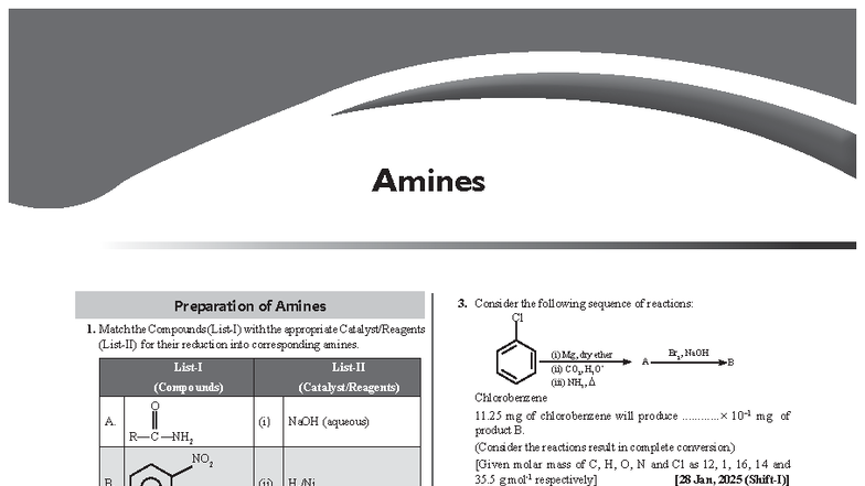 Amines - Preparation and Reactions: JEE Main 2025 Solved Papers - Studocu