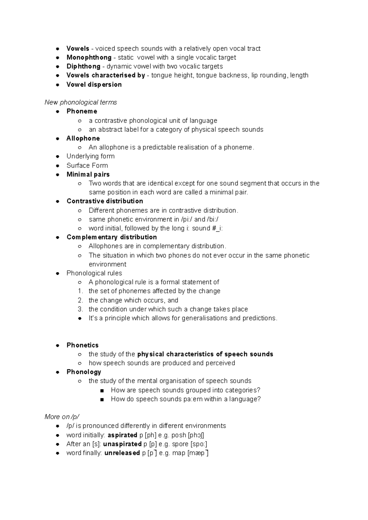 Phonological Concepts Revision Notes - Linguistics 101 - Studocu