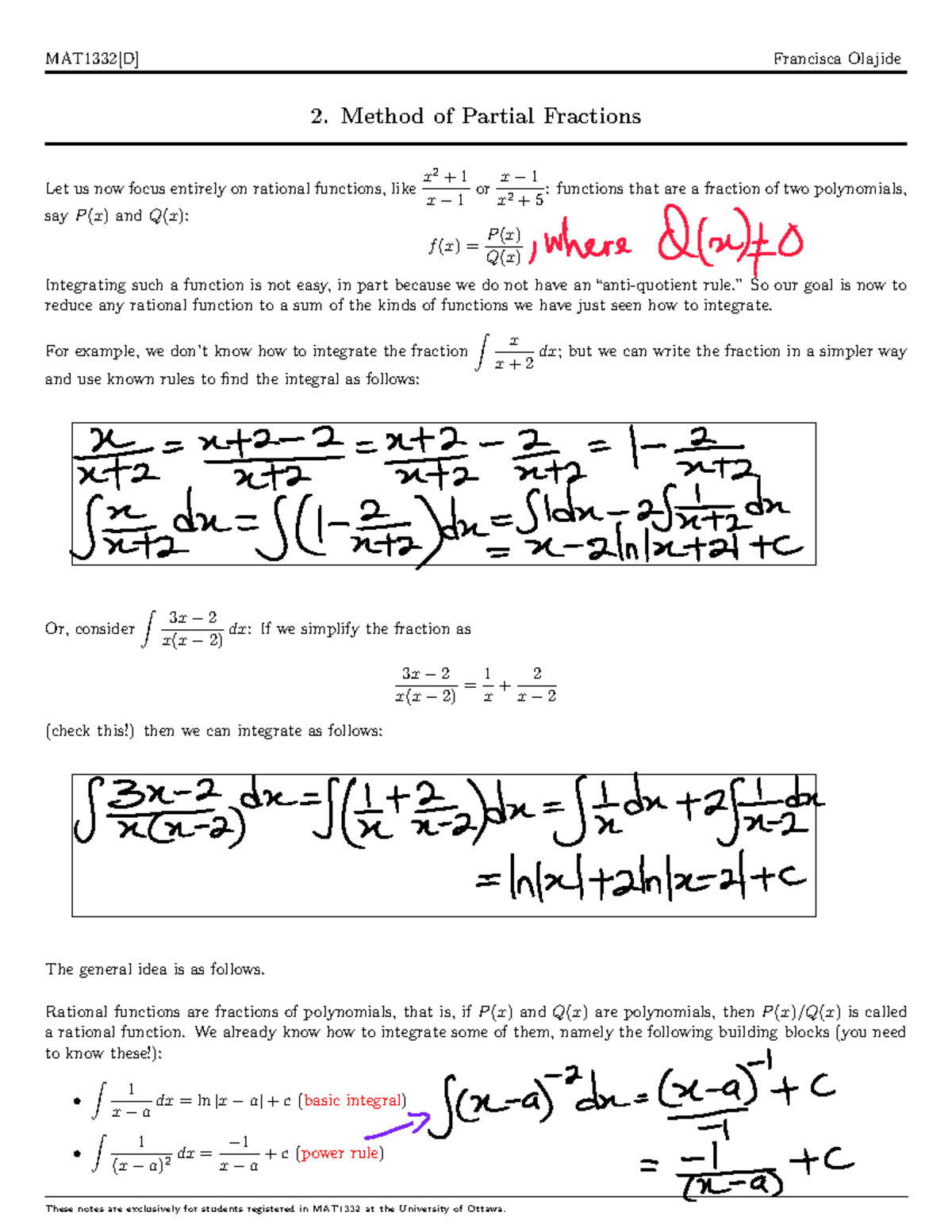 MAT1332 Lecture 2: Method of Partial Fractions Notes - Studocu