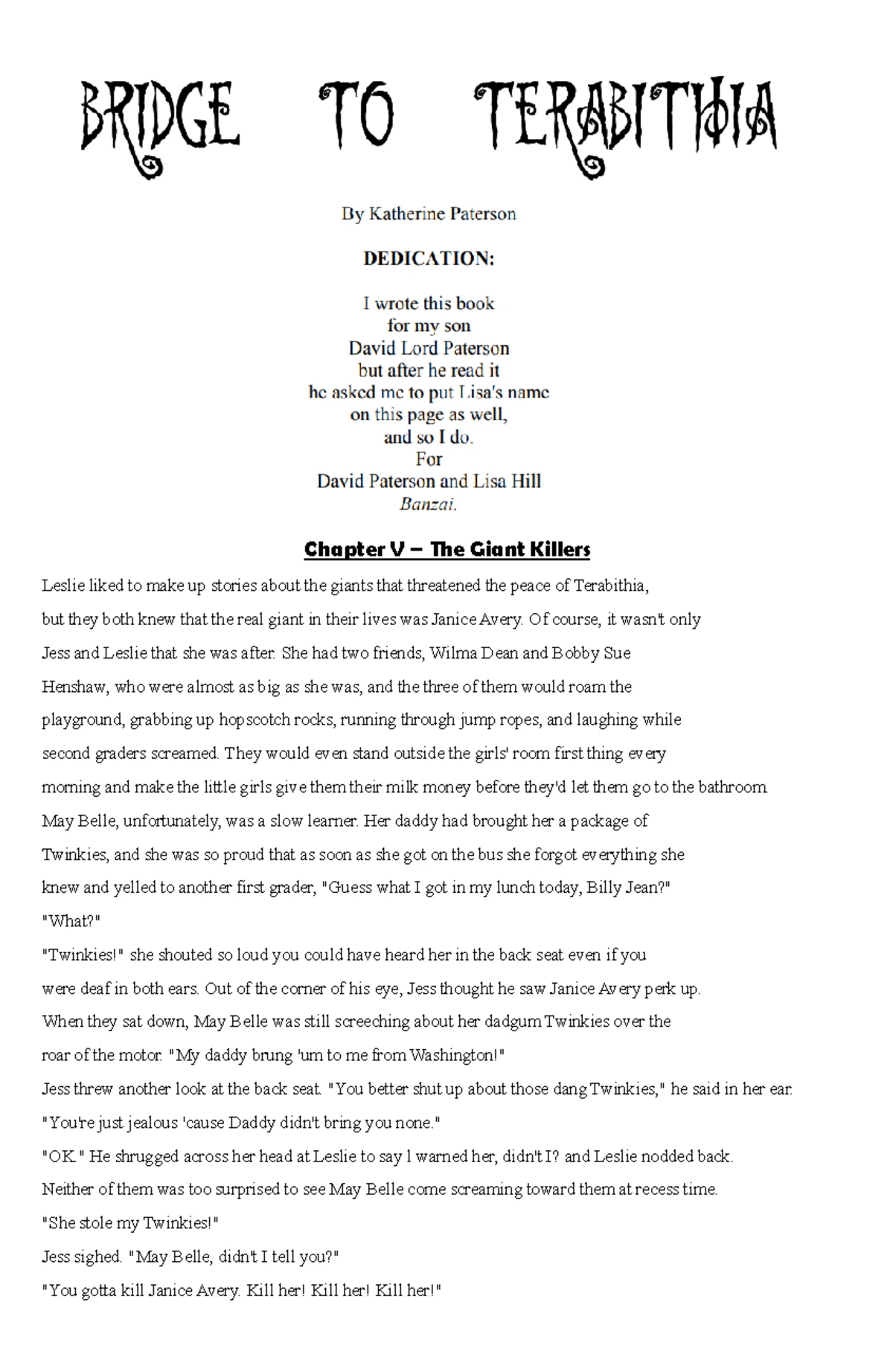 Chapters 7-9: Exploring Friendship and Secrets in "Bridge to Terabithia ...