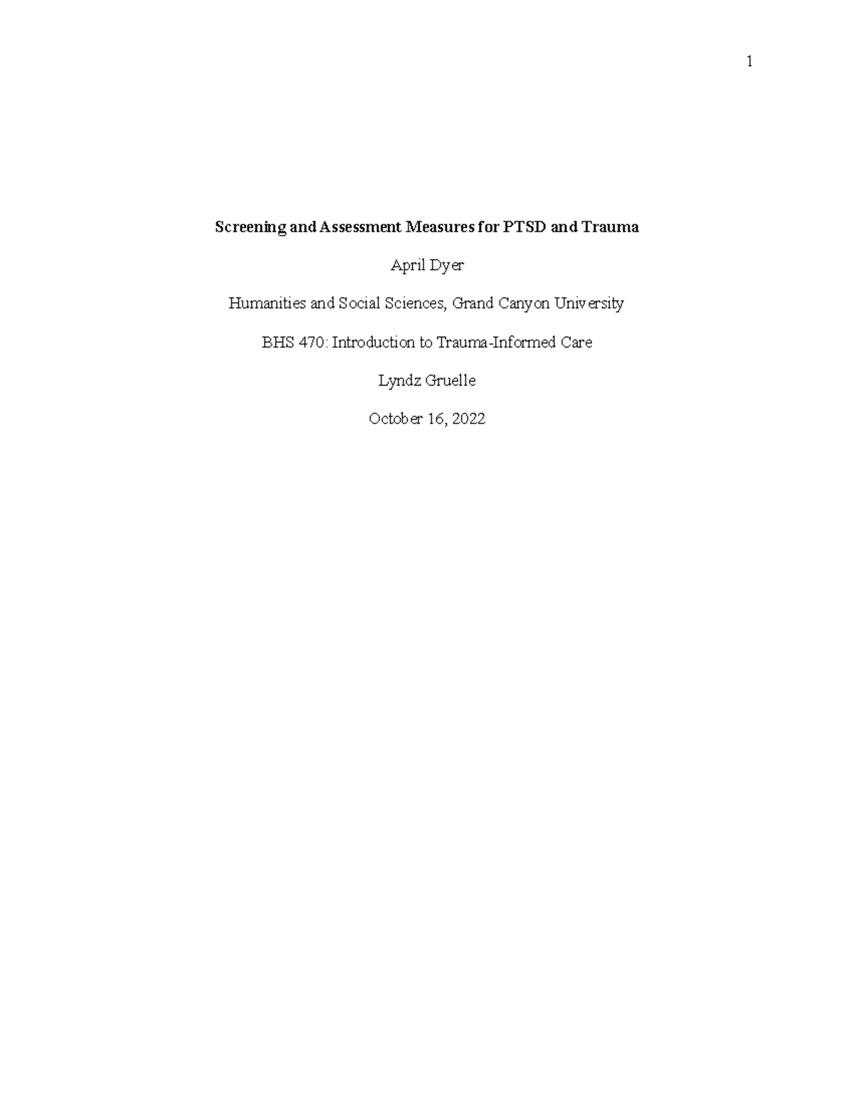 BHS 470 Screening & Assessment Tools for PTSD and Trauma - Studocu