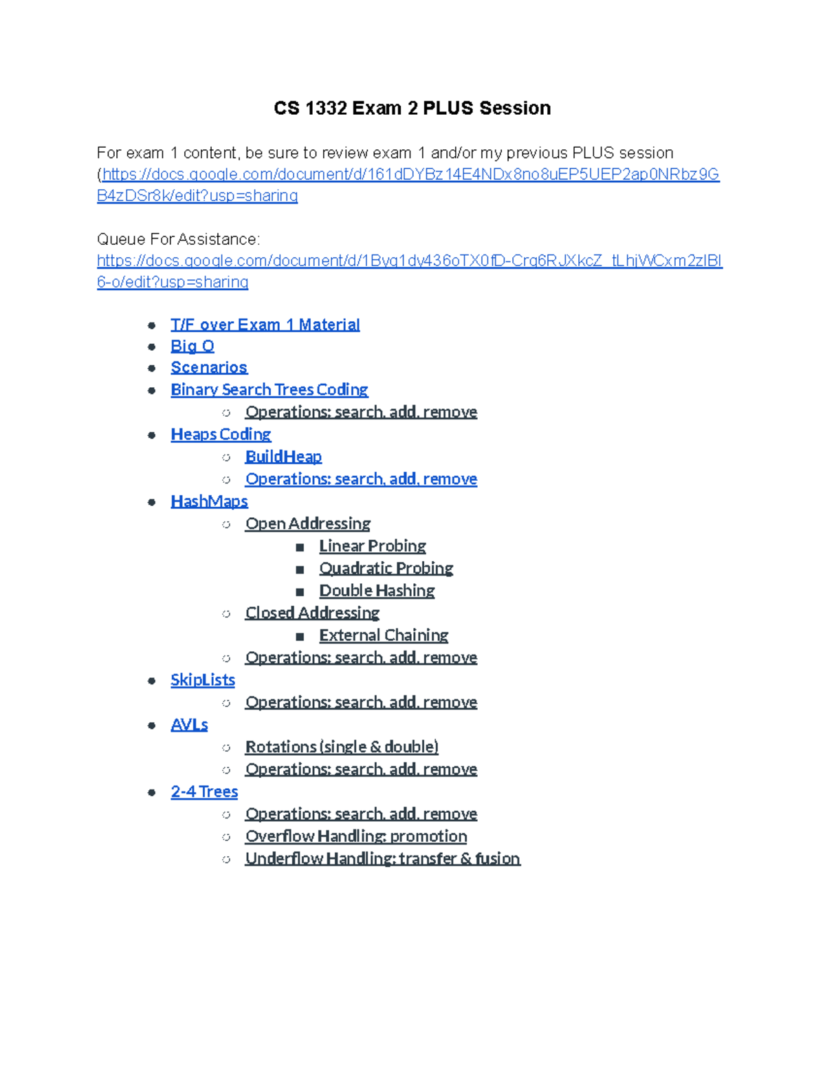 Cs 1332 Exam 2 Plus Session Review Notes Studocu