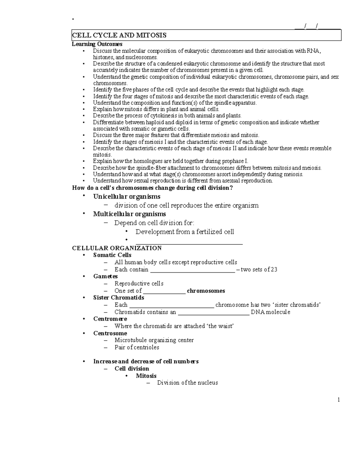Cell Cycle, Mitosis, Meiosis Notes - //_______ CELL CYCLE AND MITOSIS ...