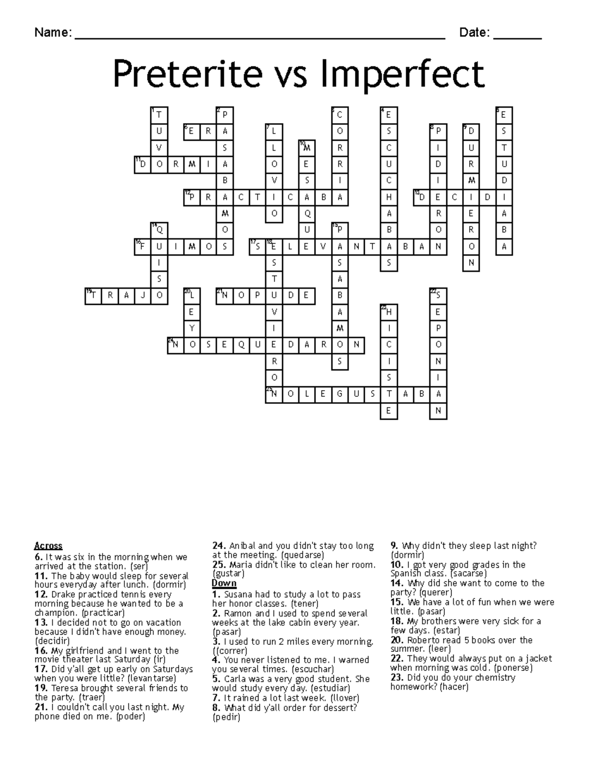 Preterite vs Imperfect Review Answer Key for Spanish Class - Studocu
