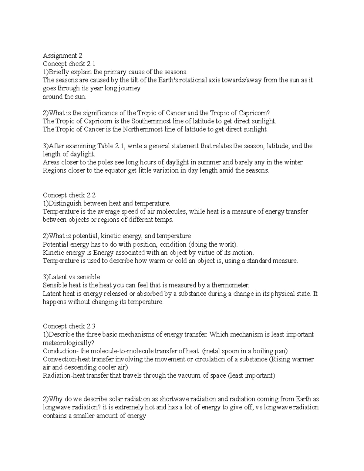 Weather and climate pearson plus concept check 2 - Assignment 2 Concept ...
