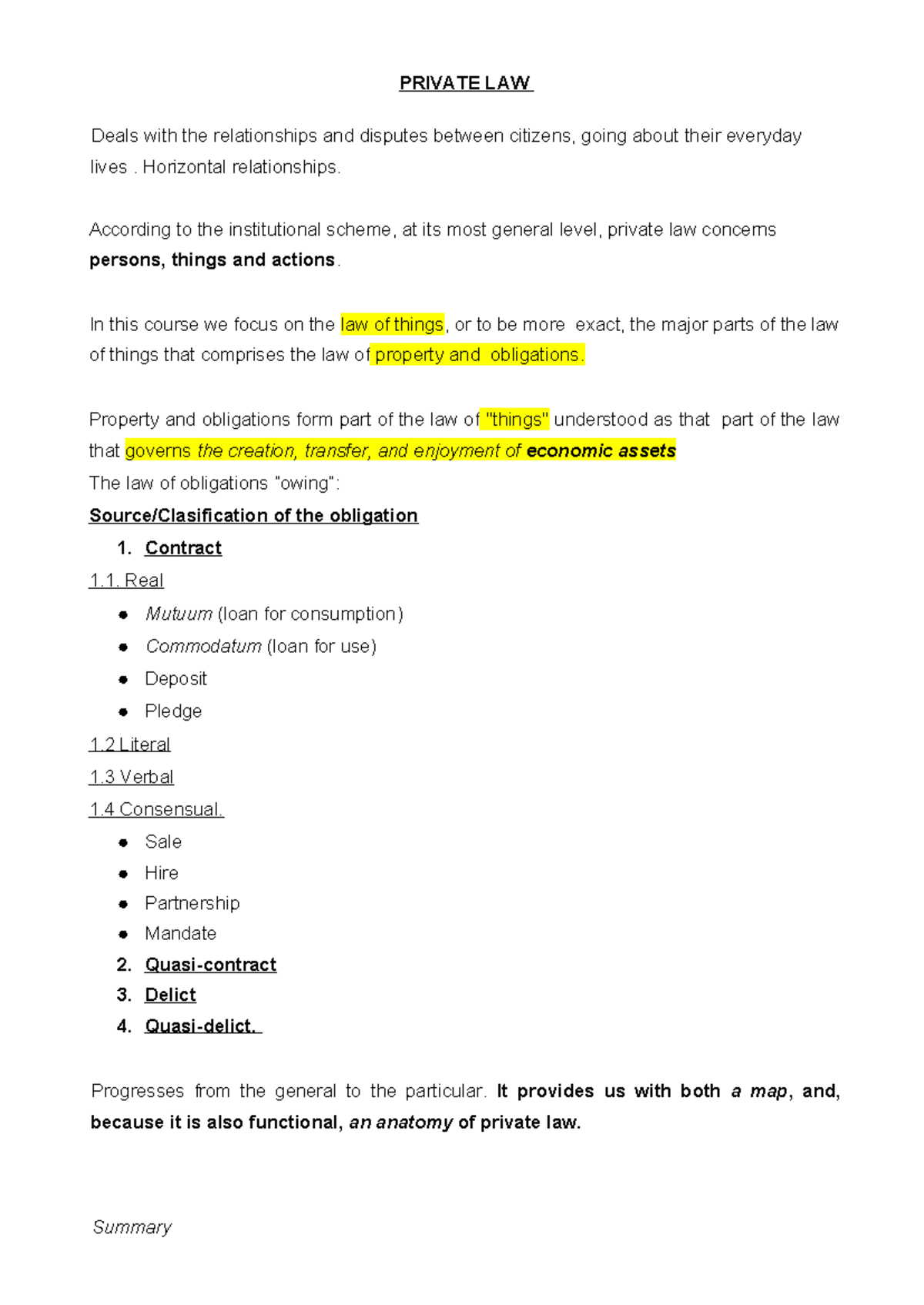 Principles of Private Law Notes (Course Code: LAW2025) - Studocu