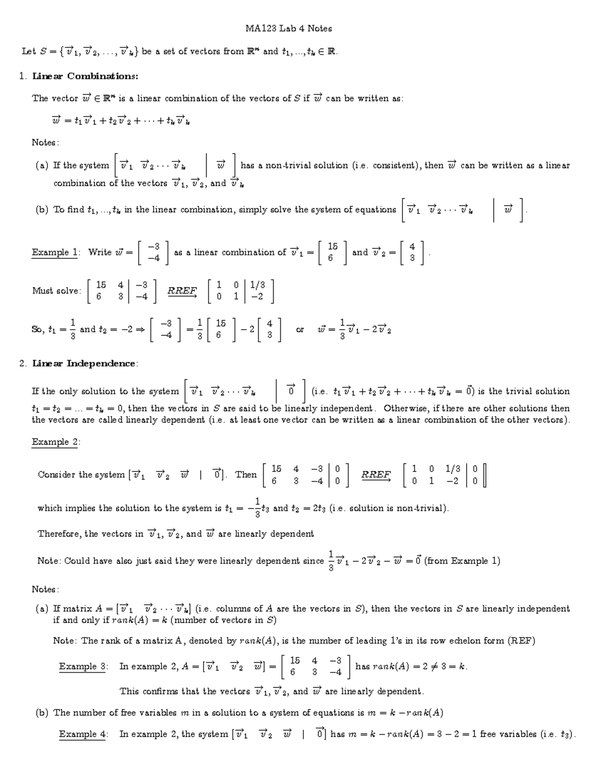 MA123F24L4 Notes - dwdqwdaw - MA123 Lab 4 Notes Let S = f ! v 1 ; ! v 2 ...