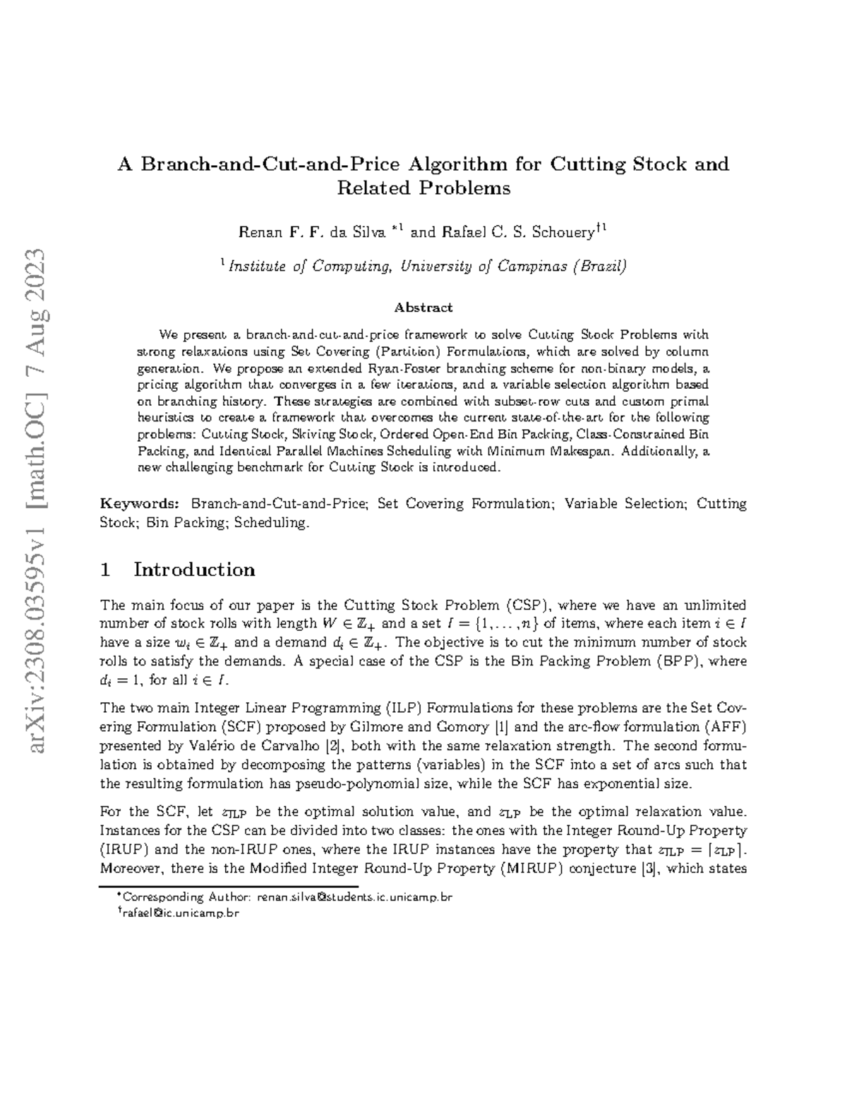 A Branch-and-Cut-and-Price Algorithm for Cutting Stock Problems - Studocu