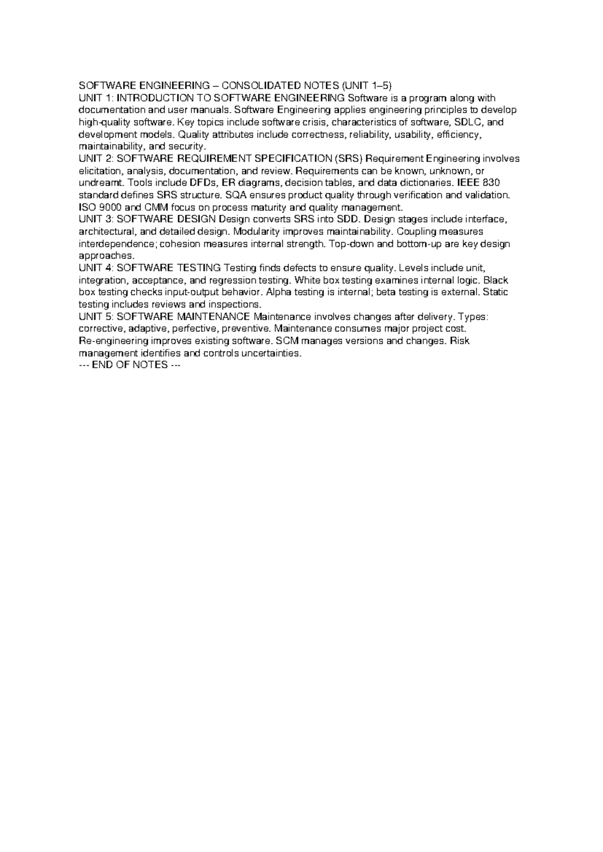 SOFTWARE ENGINEERING ALL UNITS NOTES (SE 101) - Studocu