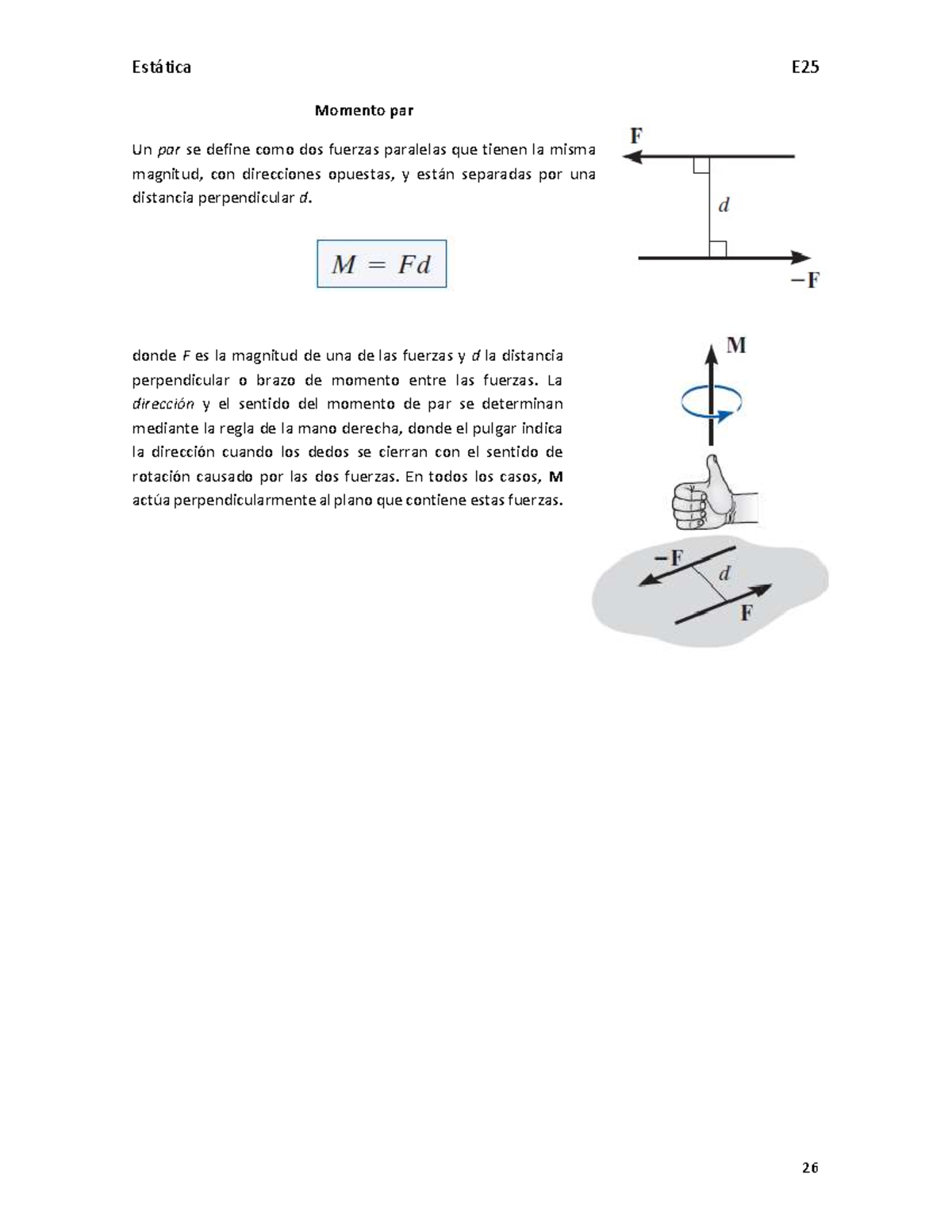 Estática E25: Análisis del Momento Par en Vigas y Estructuras - Studocu
