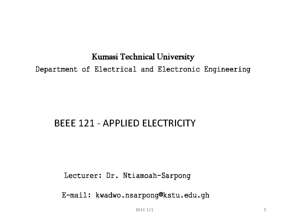 Applied Electricity L1 2025 Read Version - BEEE 121 - APPLIED ...