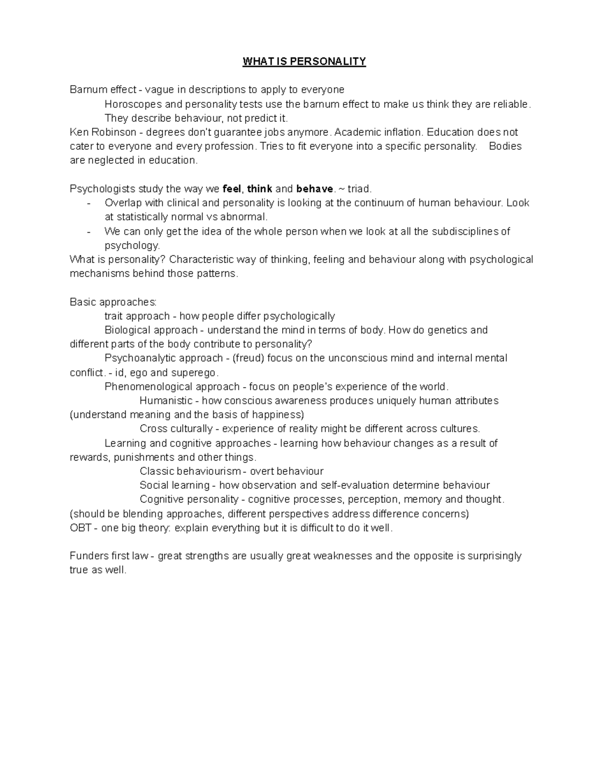 2BO3 - Personality Psychology Lecture Notes: Insights on Human Behavior ...