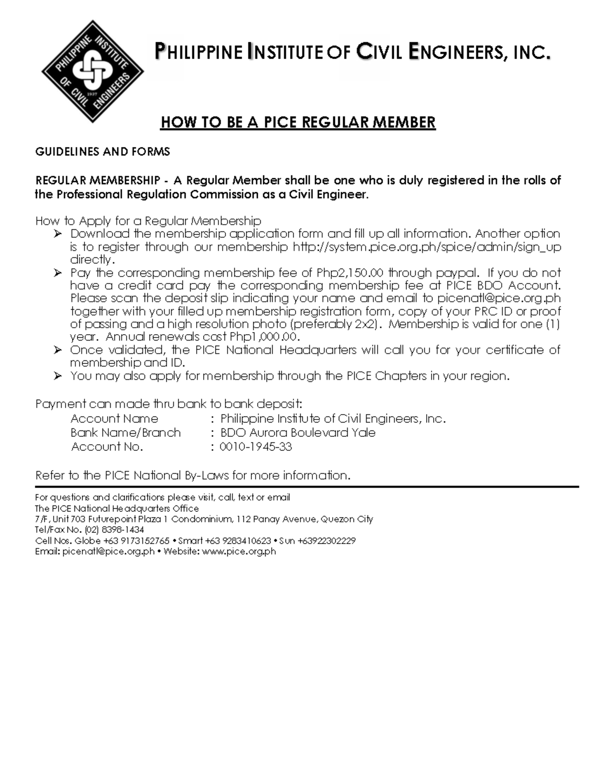 PICE Membership Guidelines and Application Process for Civil Engineers ...