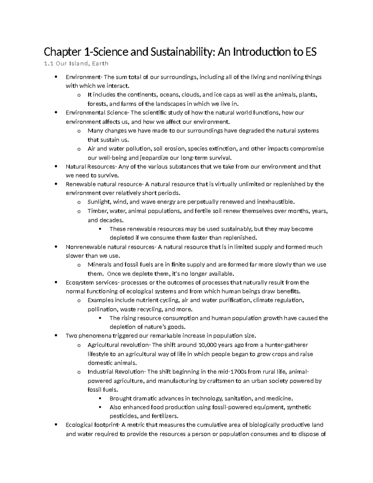 Chapter 1: Introduction to Environmental Science and Sustainability (ES ...