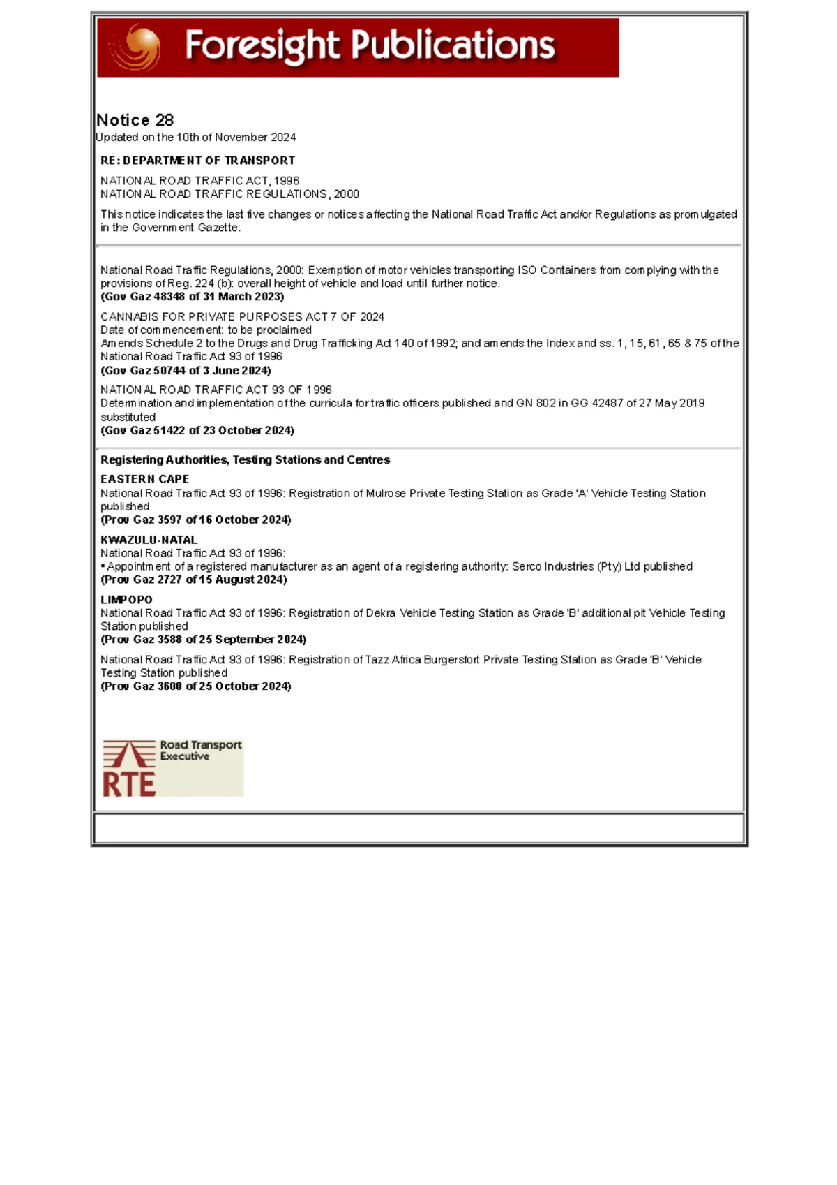 Notice 25: Updates on National Road Traffic Act & Regulations (2024 ...