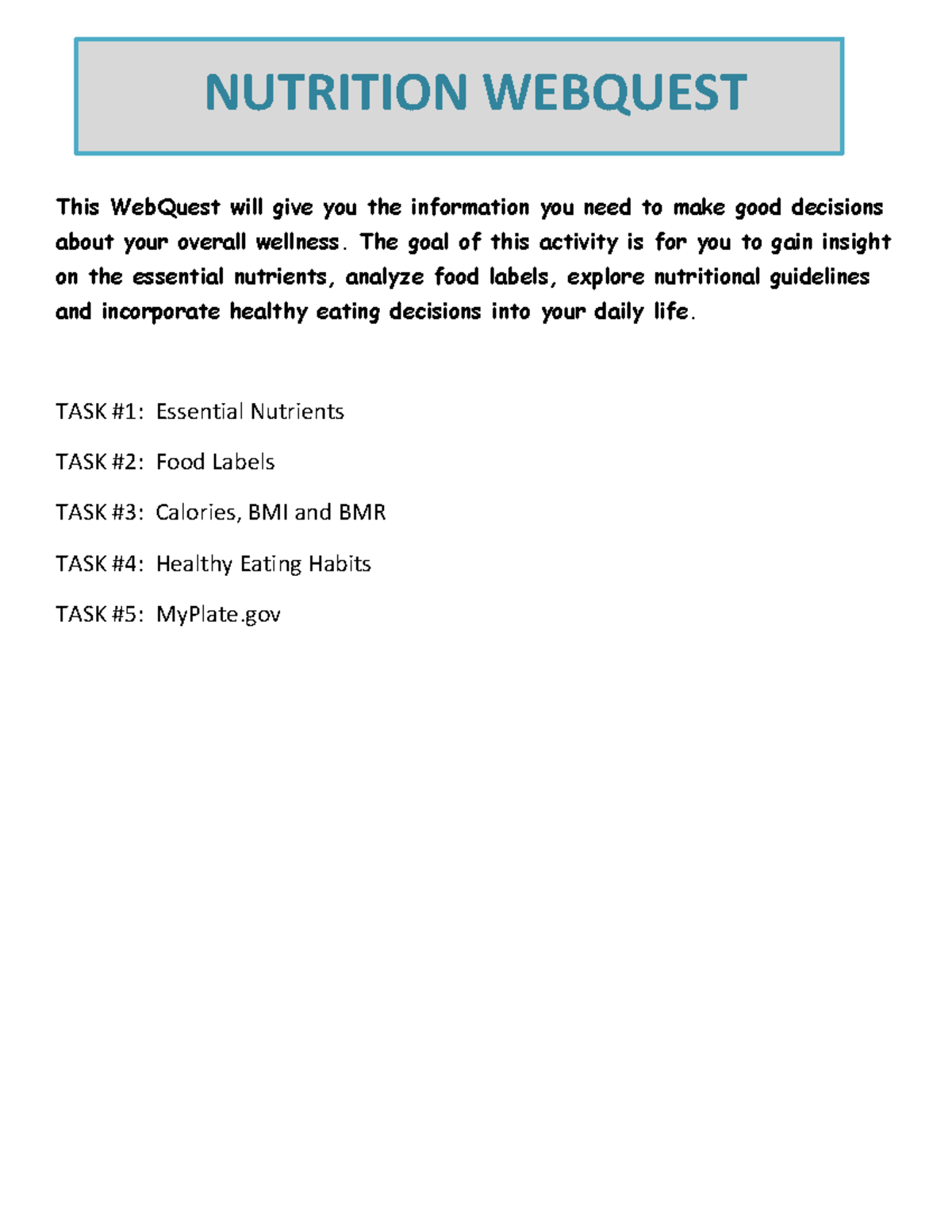 Nutrition Webquest: Essential Nutrients & Healthy Eating Insights - Studocu