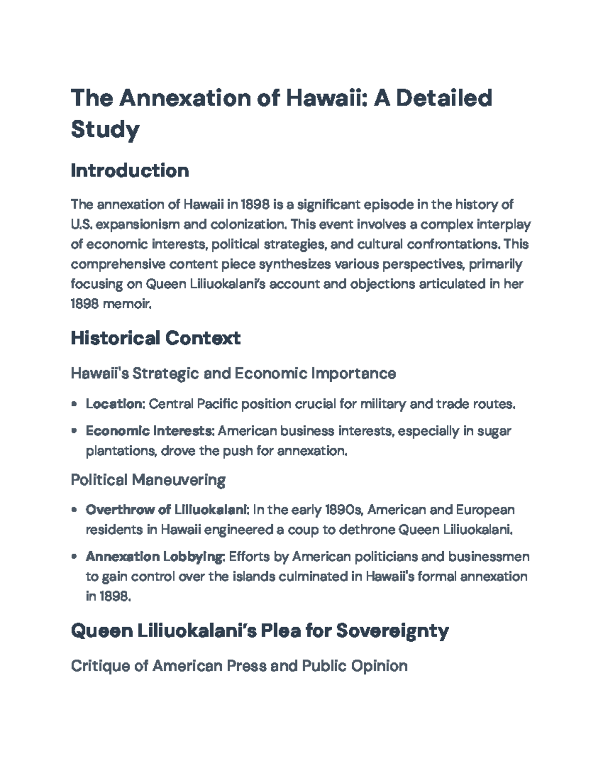 The Annexation of Hawaii: Political, Economic, and Ethical Perspectives ...