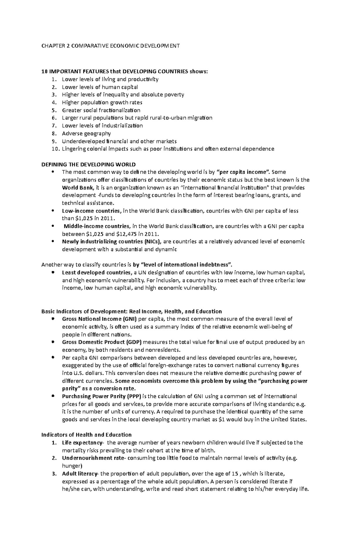 Chapter 2 Key Features Of Comparative Economic Development Studocu