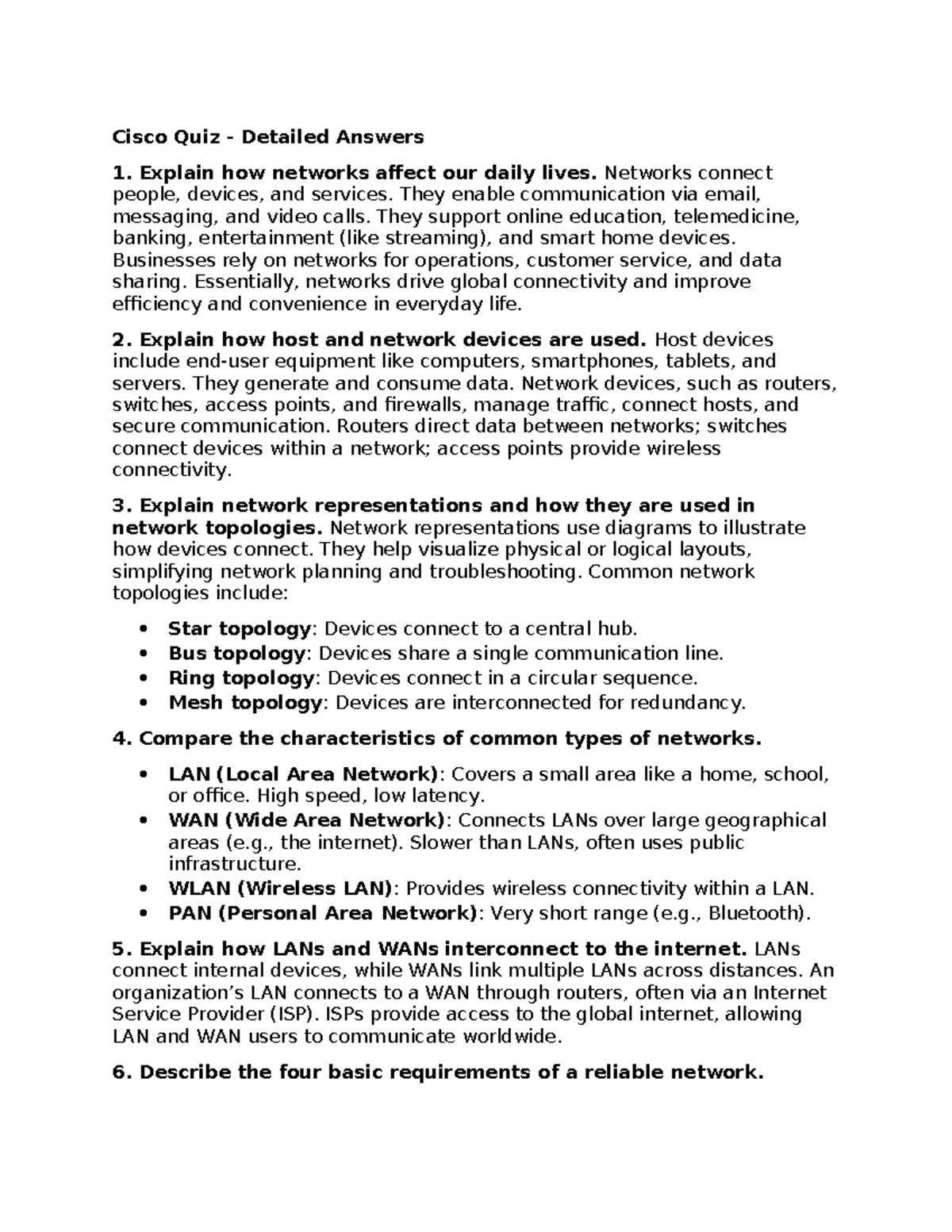 Cisco Network Quiz: In-Depth Answers and Explanations - Studocu